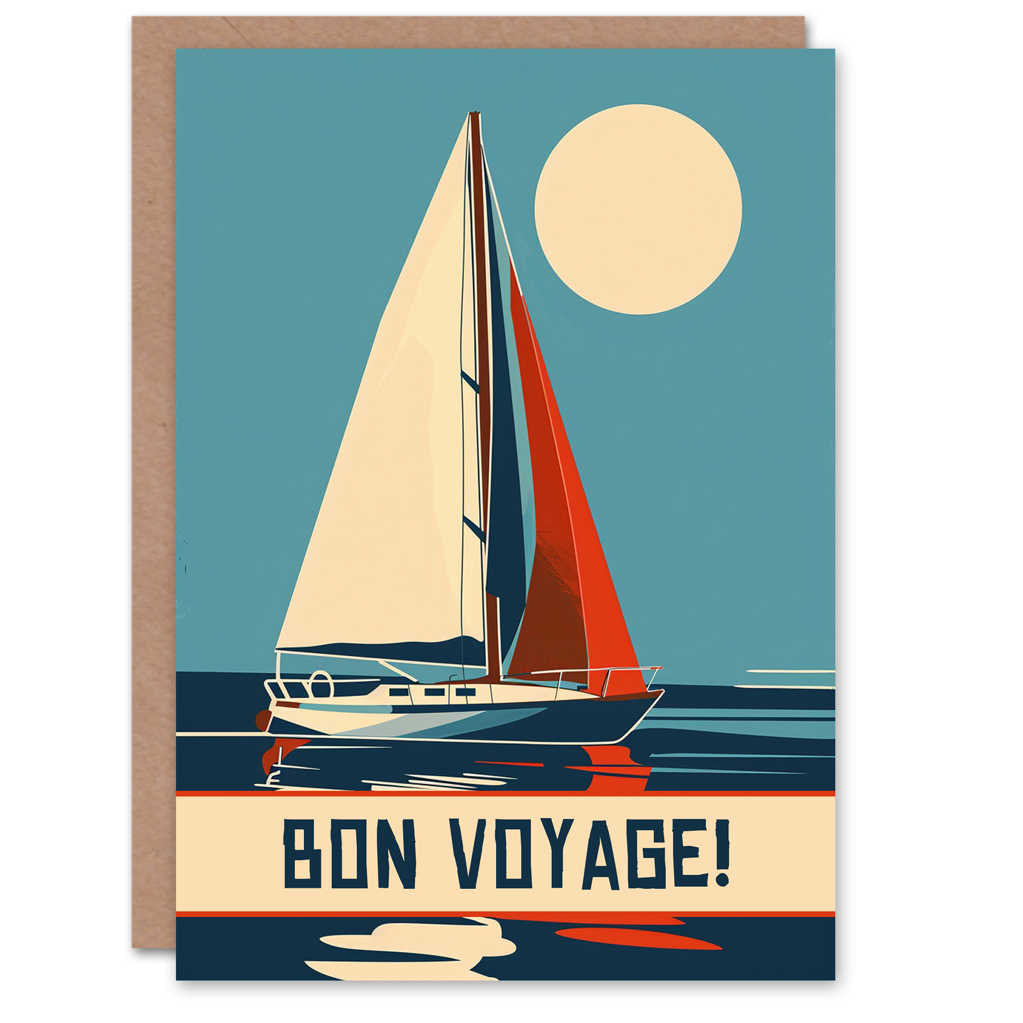 Artery8 Bon Voyage Sail Boat Sailing Calm Sea Graphic Blank For Him Or ...