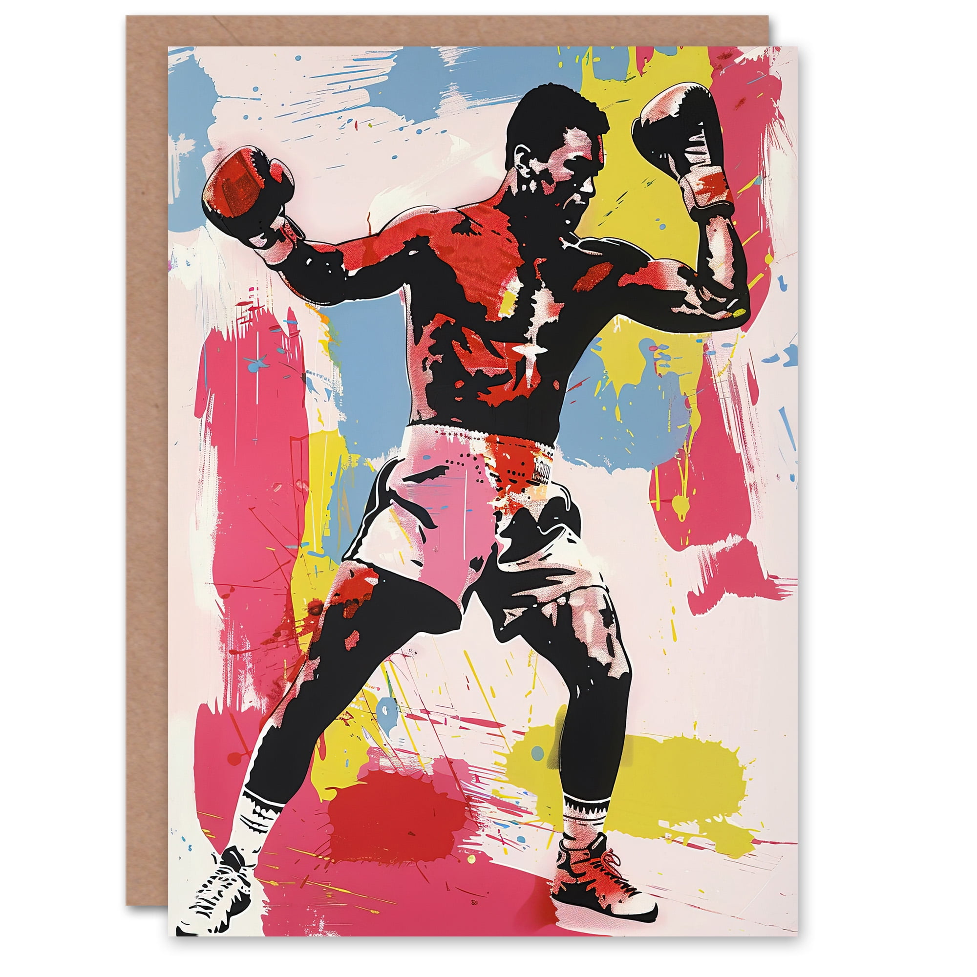 Artery8 Boxer Sport Portrait Boxing Gloves Colourful Bold Greeting ...