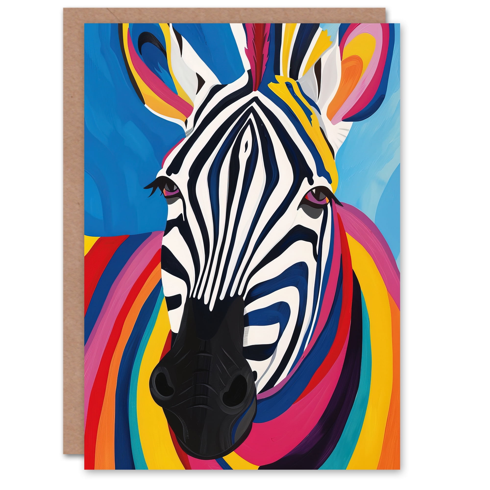 Artery8 Bright Colourful Zebra Portrait Multicoloured Pop Greeting ...