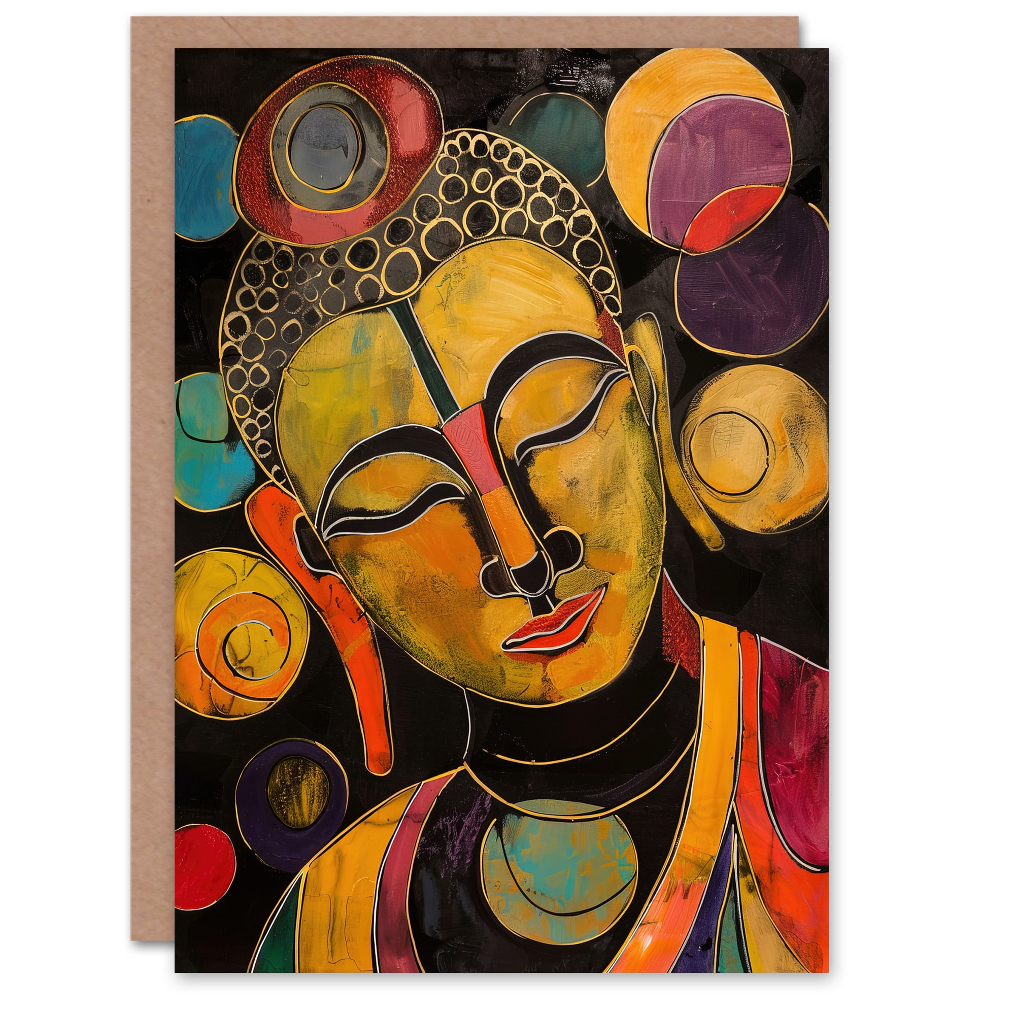 Artery8 Buddha Statue Meditating Head Colourful Painting Greeting ...