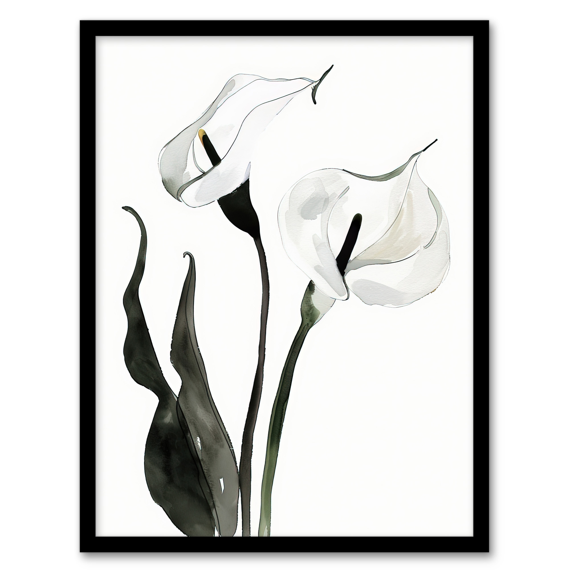 Artery8 Calla Lily Flower Black White Watercolour Lilies Living Room ...