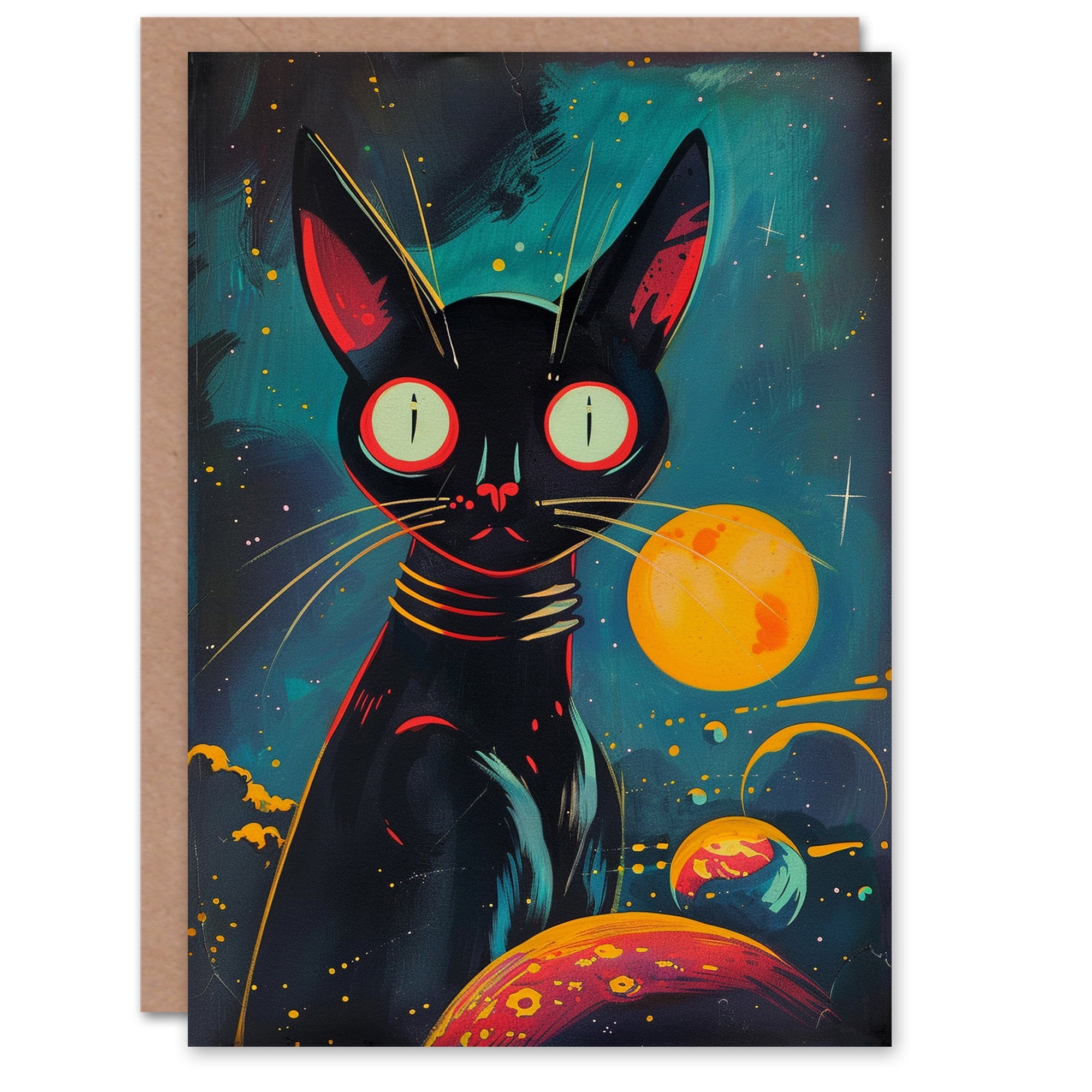 Artery8 Cat Lover Vintage Pulp Sci Fi Animal Painting Blank For Him Or ...