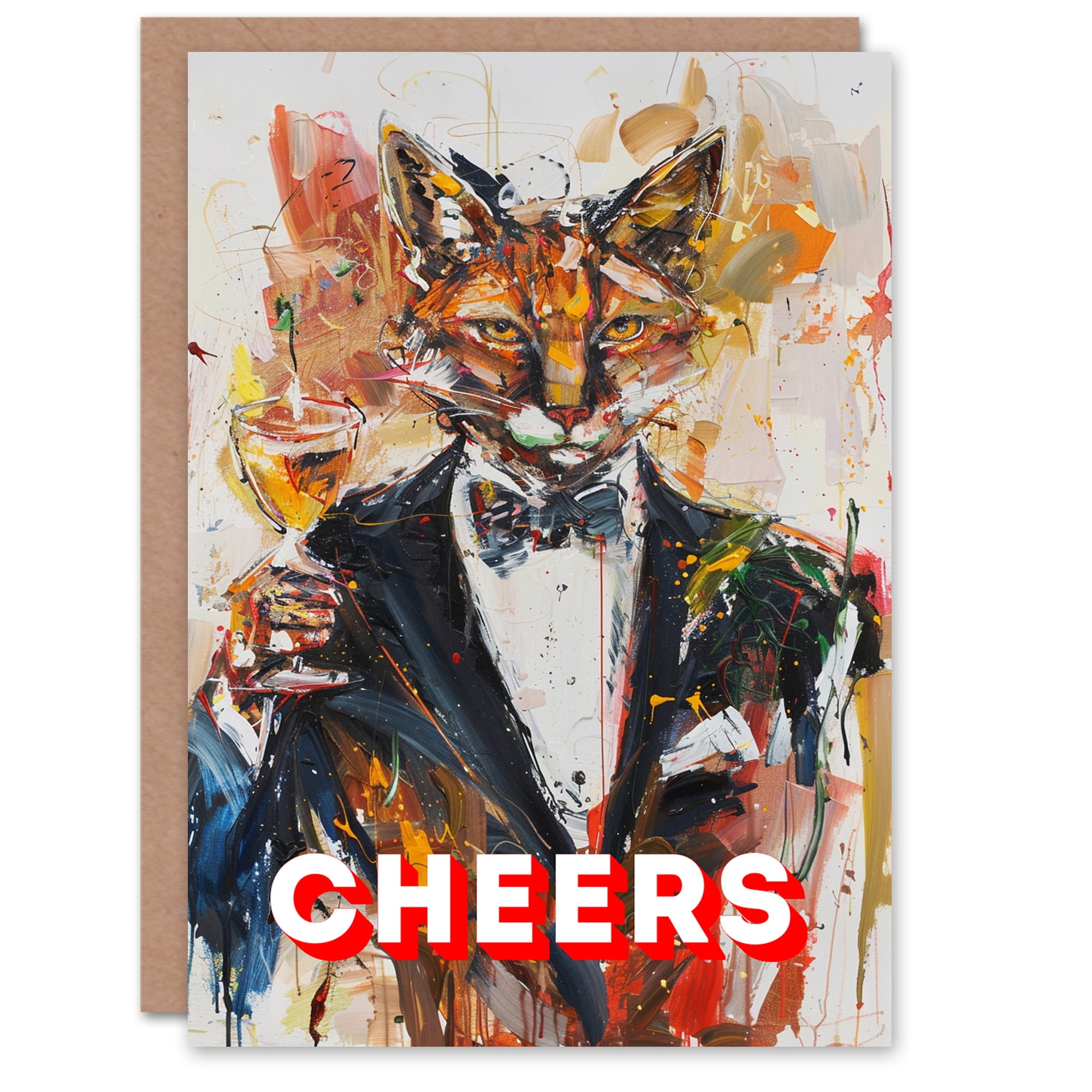Artery8 Cheers Bond Cat Gentleman With Martini Drink Blank For Him Or ...