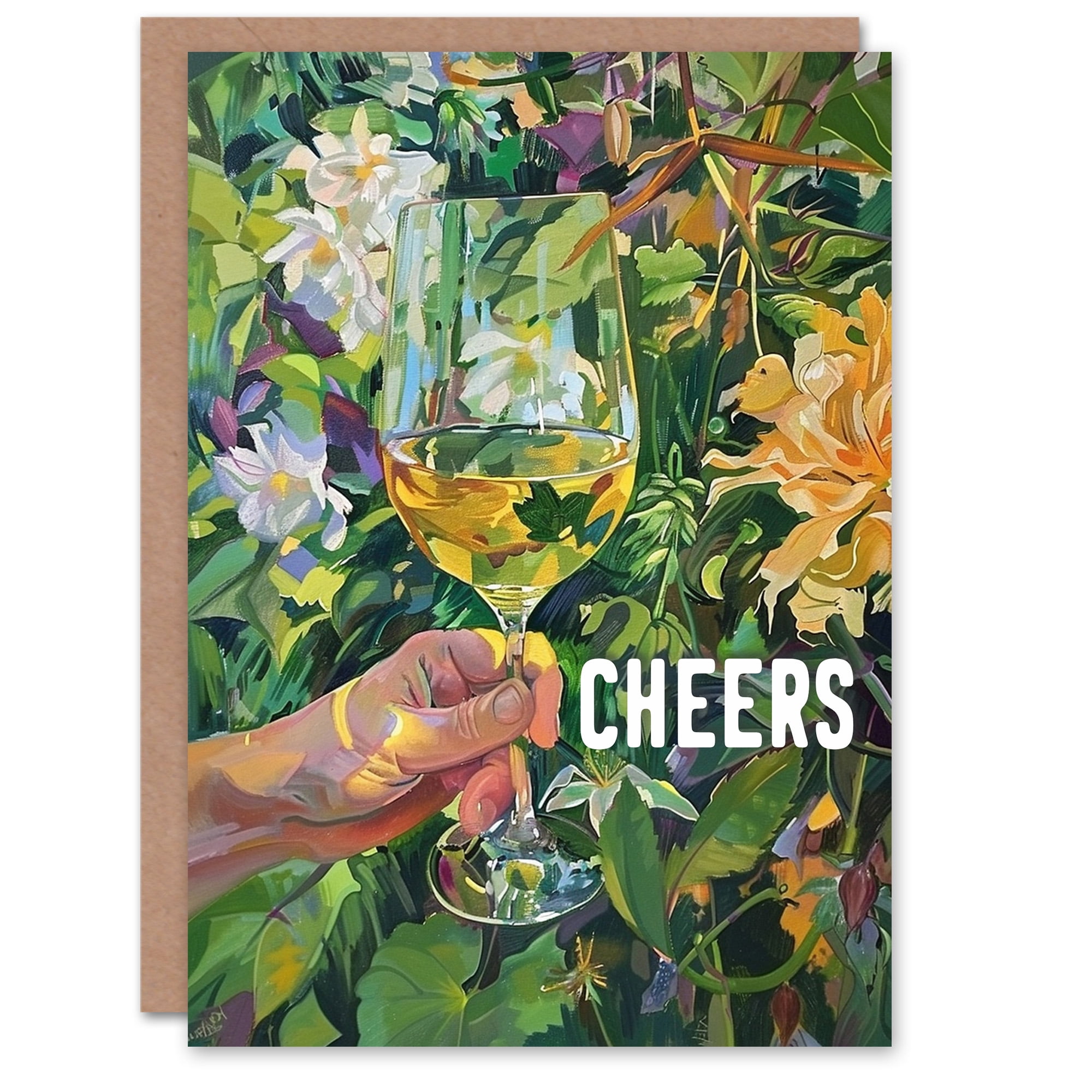 Artery8 Cheers White Wine Lover Drink Floral Oil Painting Blank For Him ...