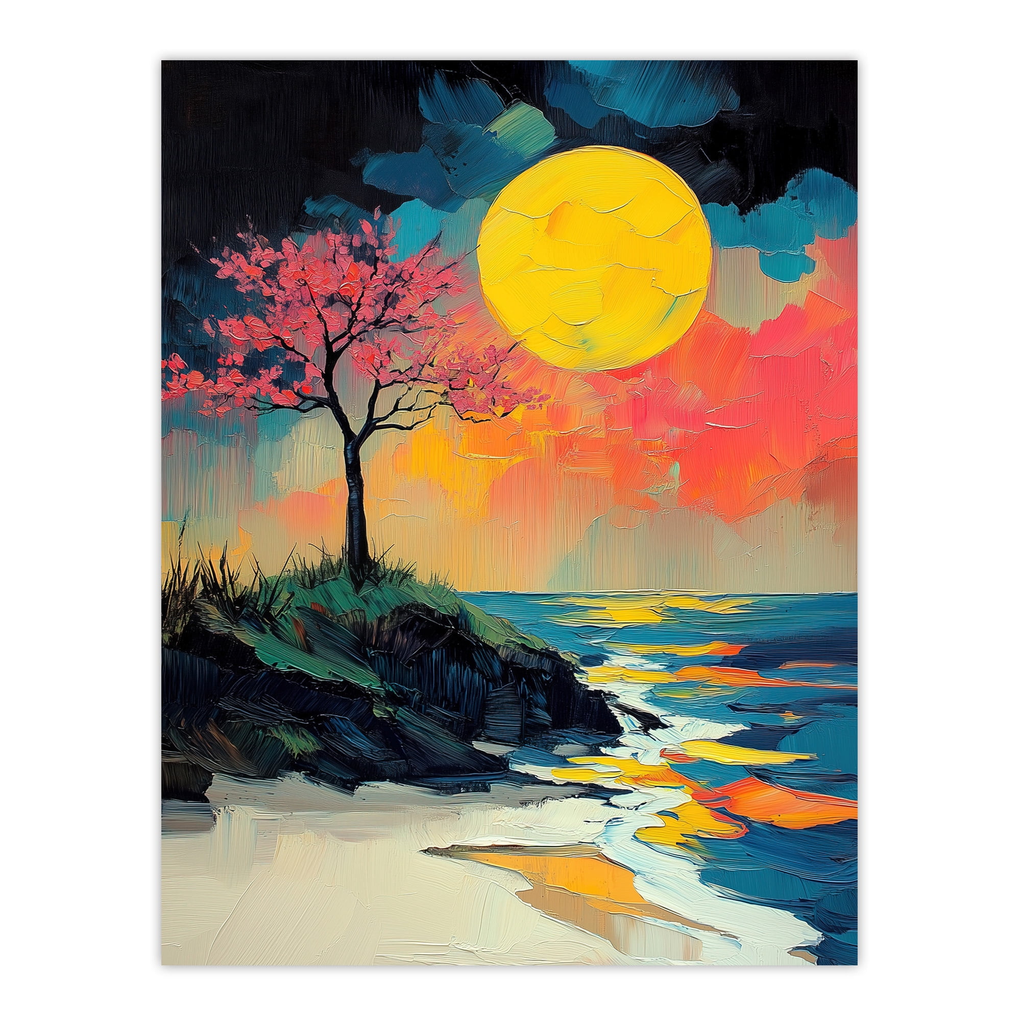 Artery8 Cherry Blossom Tree by Shore Coastal Sunset Living Room Extra ...