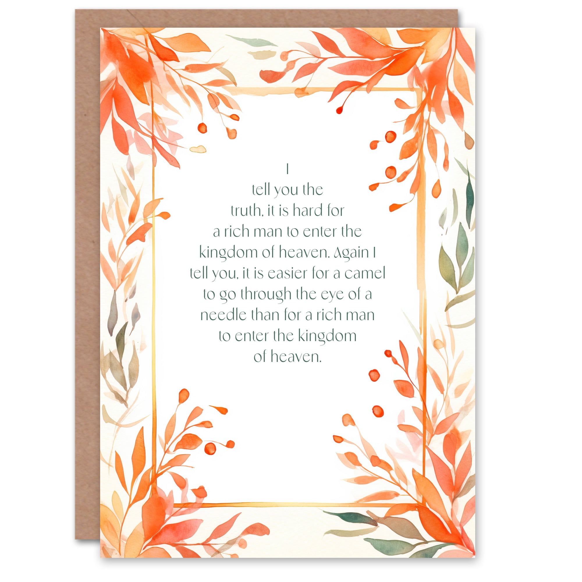 Artery8 Christian Birthday Card Matthew 19:24 Kingdom of Heaven Orange ...