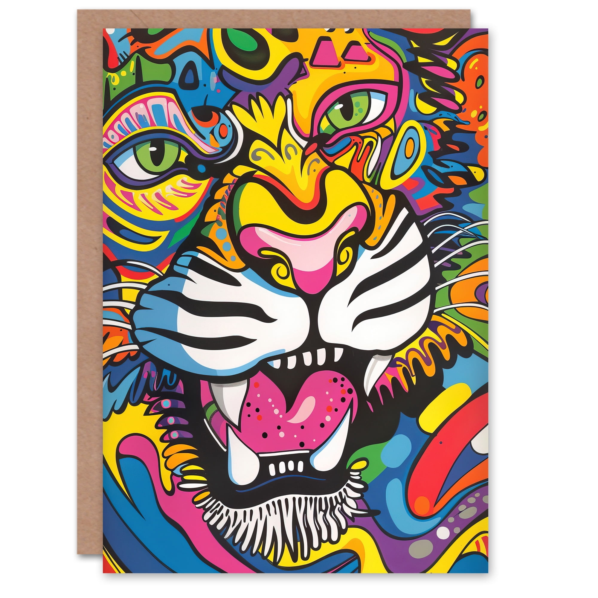 Artery8 Colourful Arty Tiger Portrait Fun Bold Hippy Greeting Birthday ...