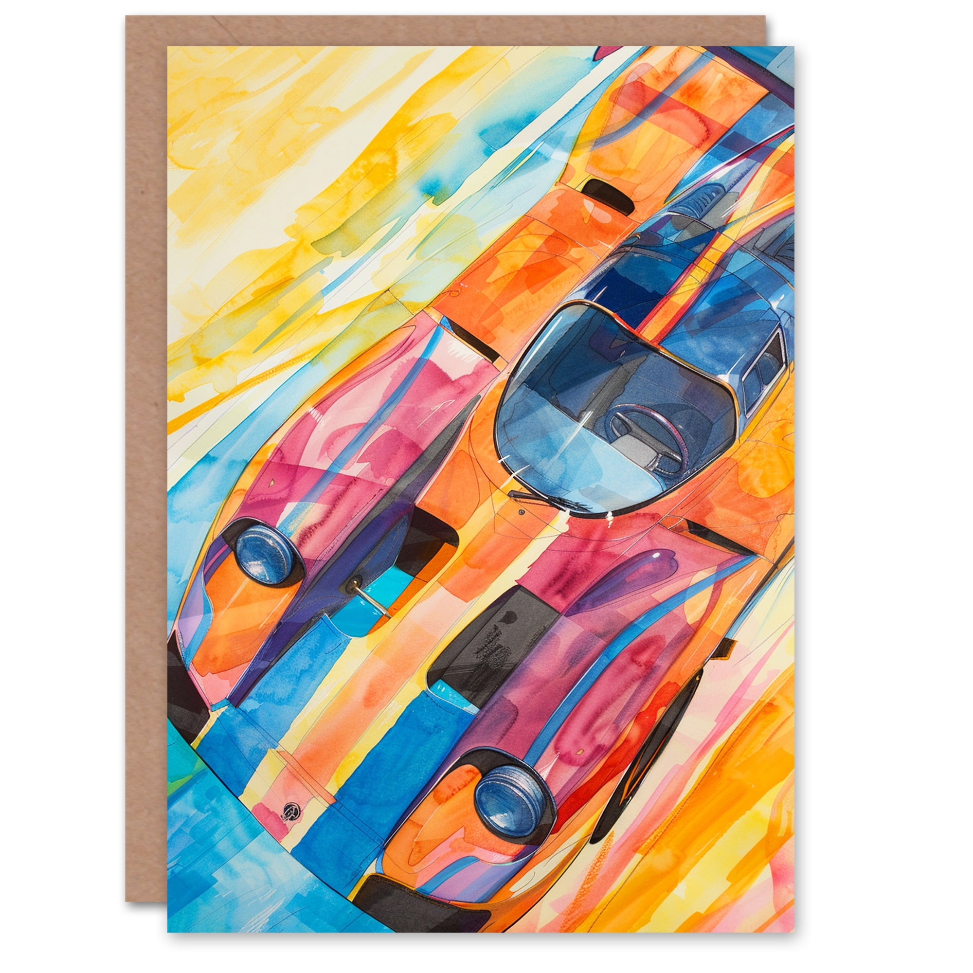 Artery8 Colourful Race Car Bright Watercolour Painting For Him Man ...