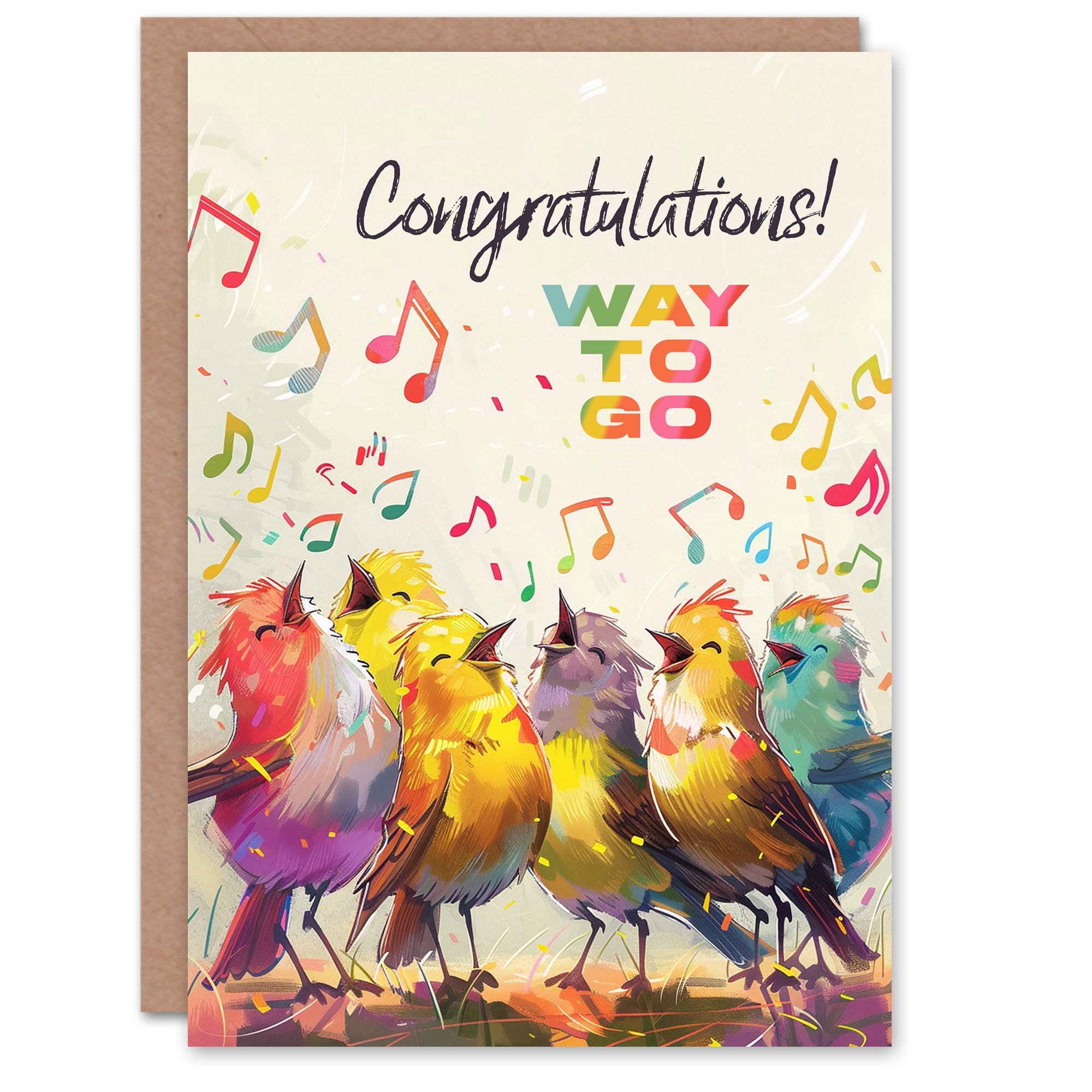 Artery8 Congratulations Card Cheerful Colourful Birds Singing Way To Go ...
