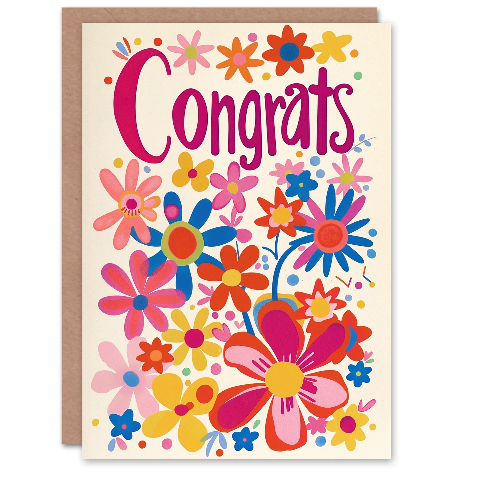 Artery8 Congratulations Card Congrats Flower Power Simple Bright Pink ...