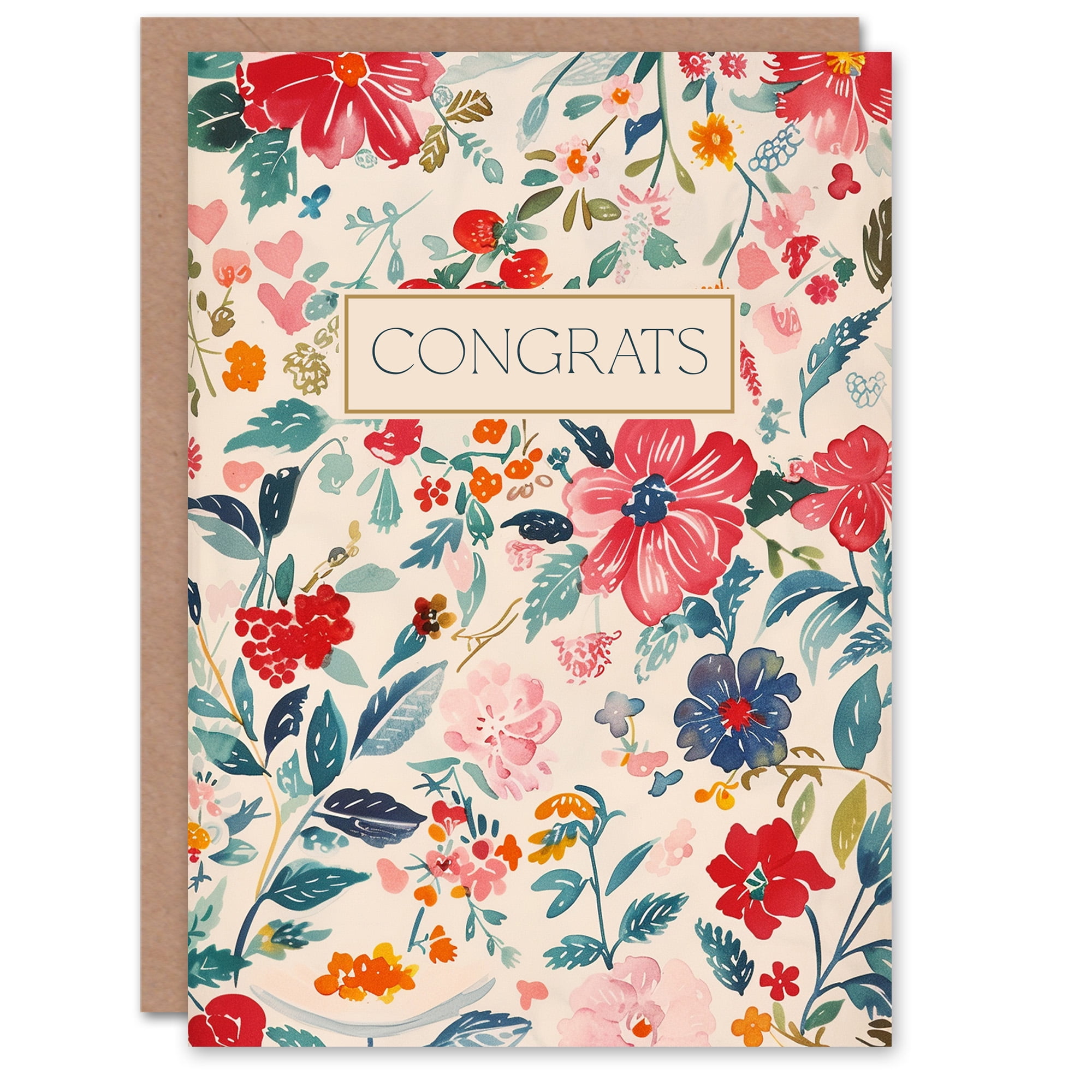 Artery8 Congratulations Card Congrats Watercolour Spring Flower Pattern ...