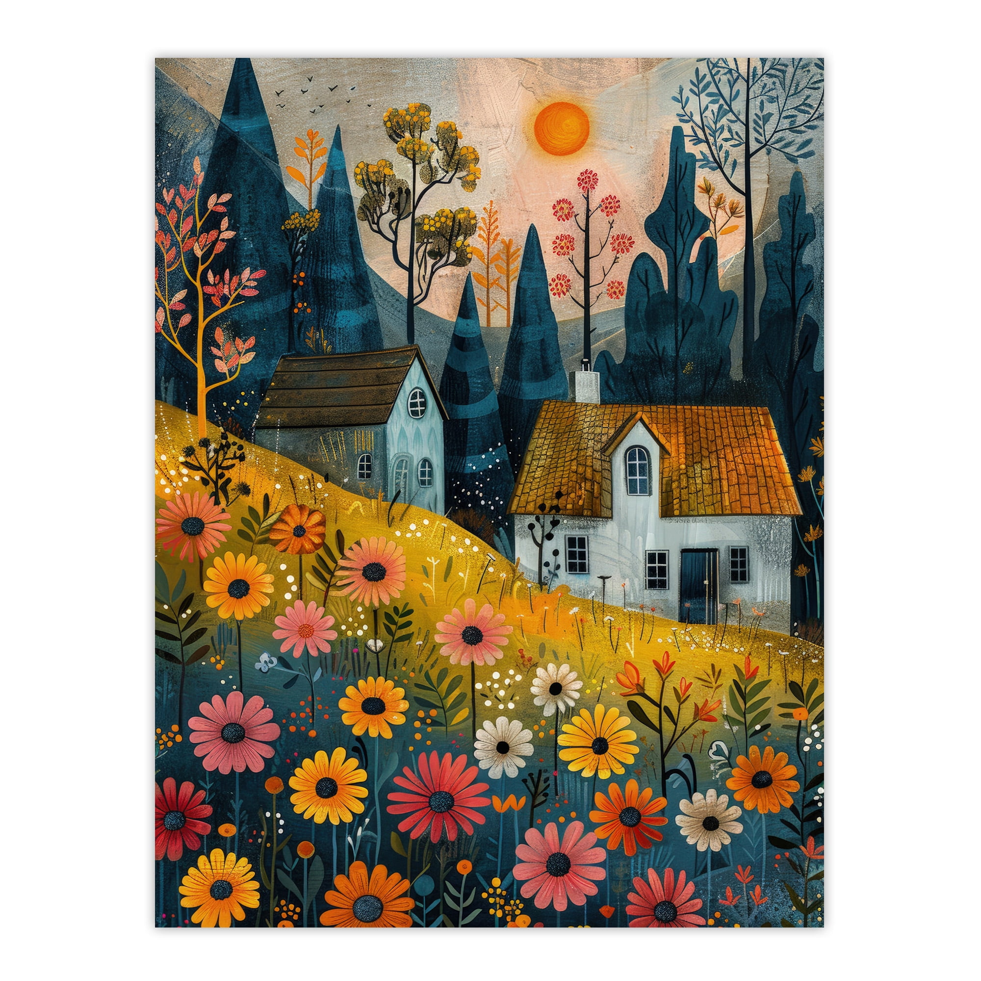 Artery8 Countryside Spring Hill House Daisy Flowers For Living Room ...