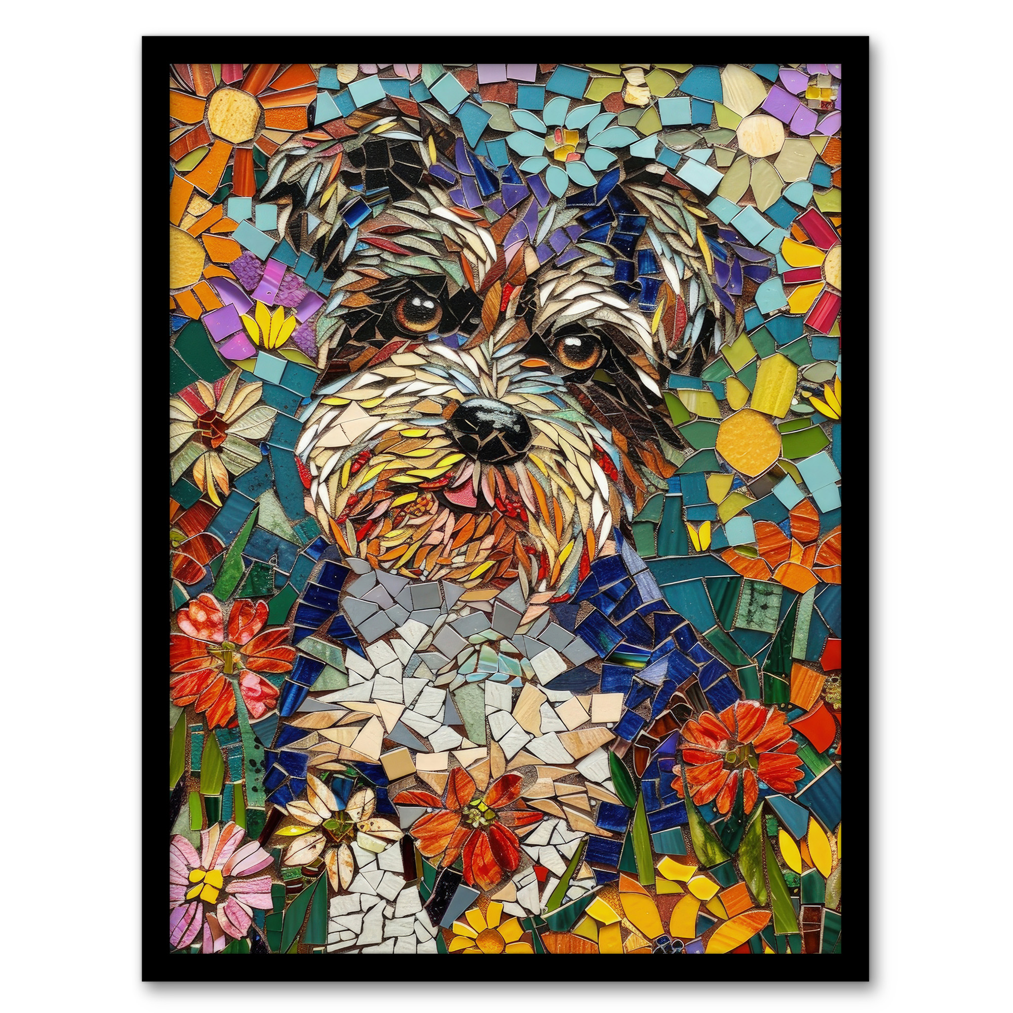 Artery8 Cute Schnauzer in Flower Field Dog Lover Mosaic For Living Room ...