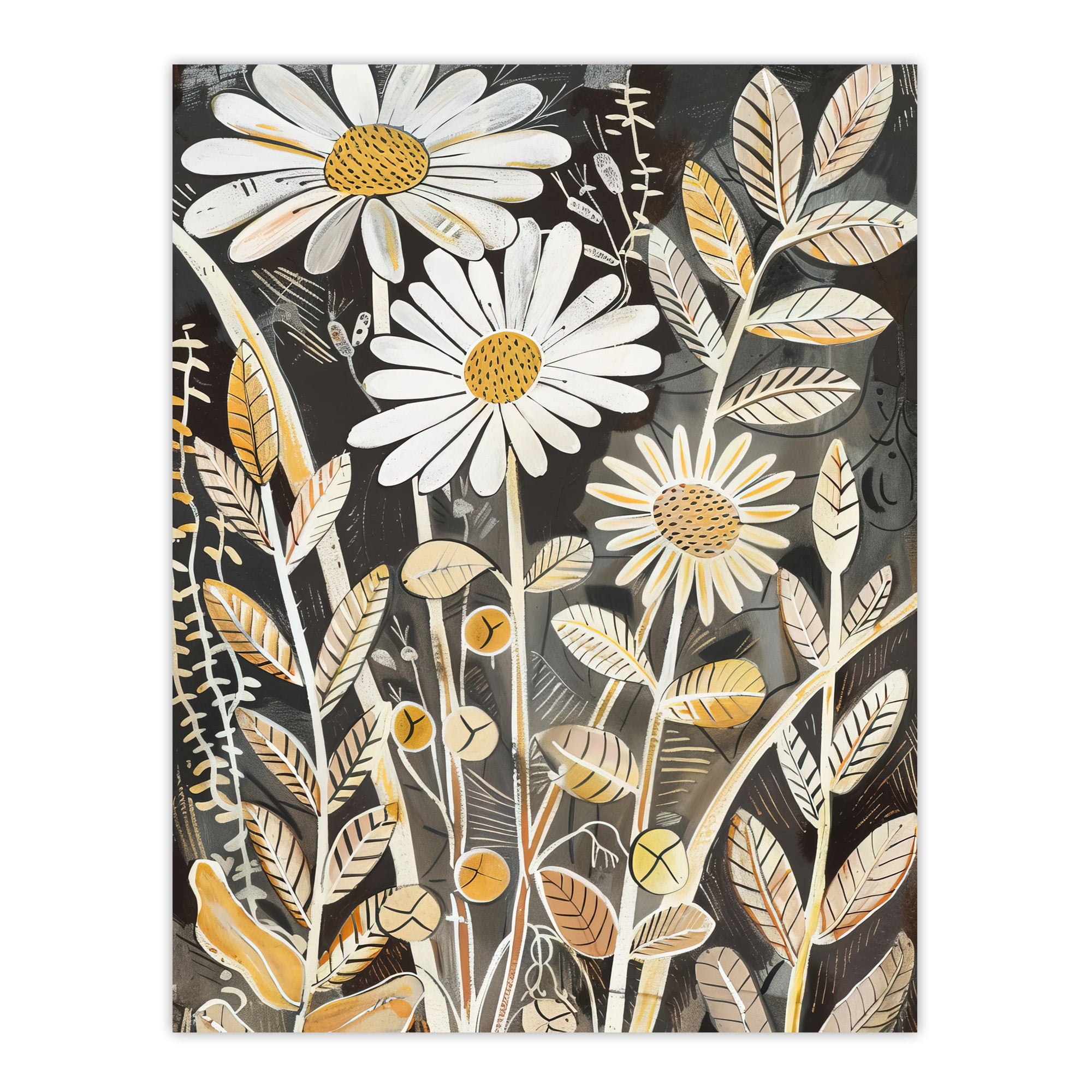 Artery8 Dark Daisies Forest Artwork Quirky Floral Rustic Living Room ...