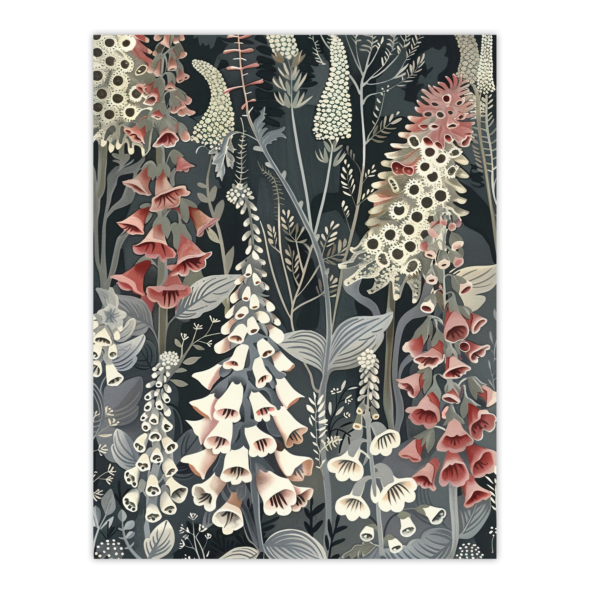 Artery8 Dark Foxglove Forest Flowers Artwork Grey Floral Living Room ...