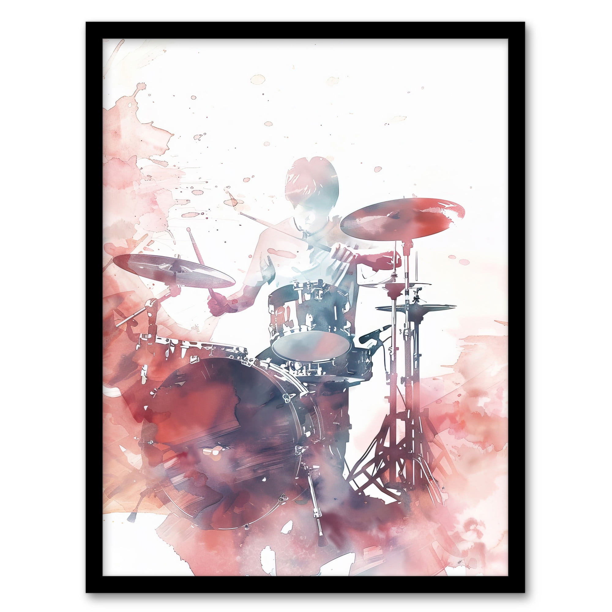Artery8 Drummer Playing Drums Set Modern Watercolour Red Living Room ...