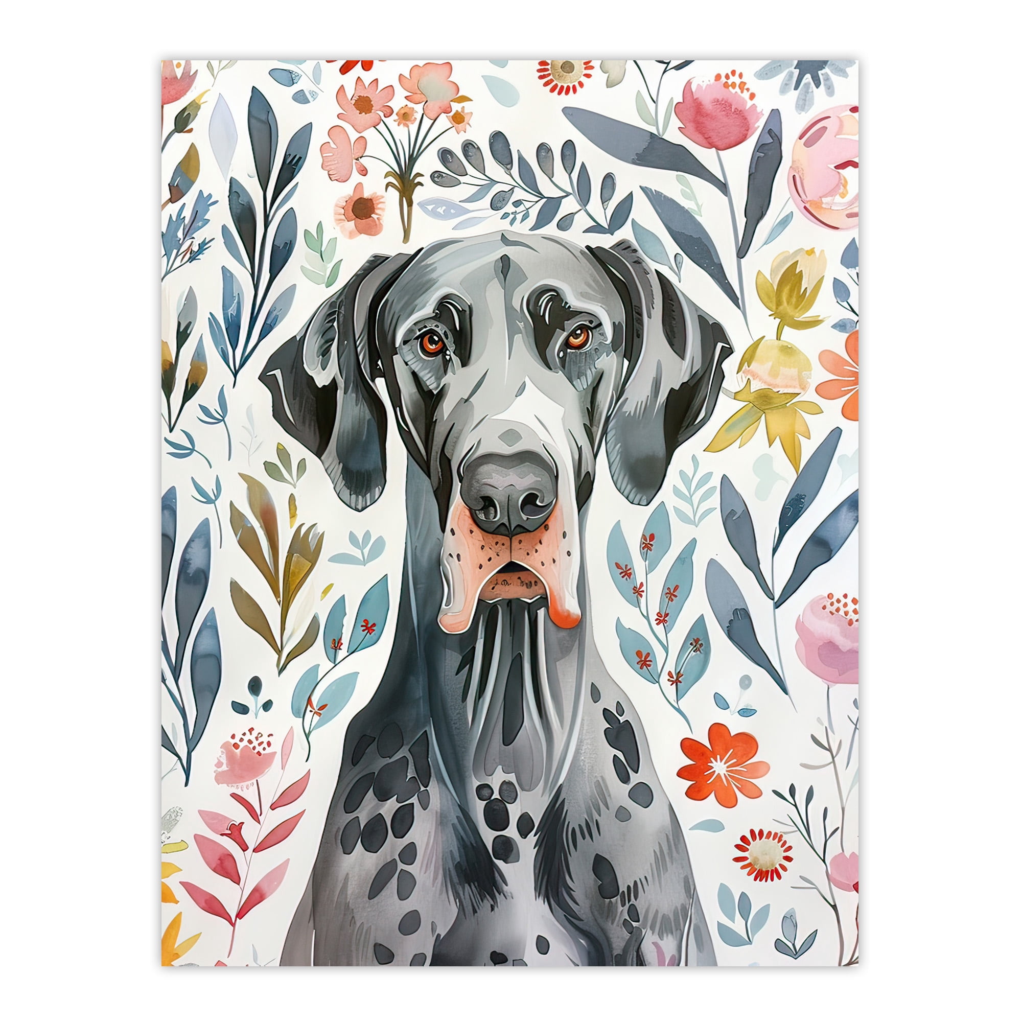 Artery8 Elegant Great Dane Dog Lover Floral Pet Portrait Living Room ...