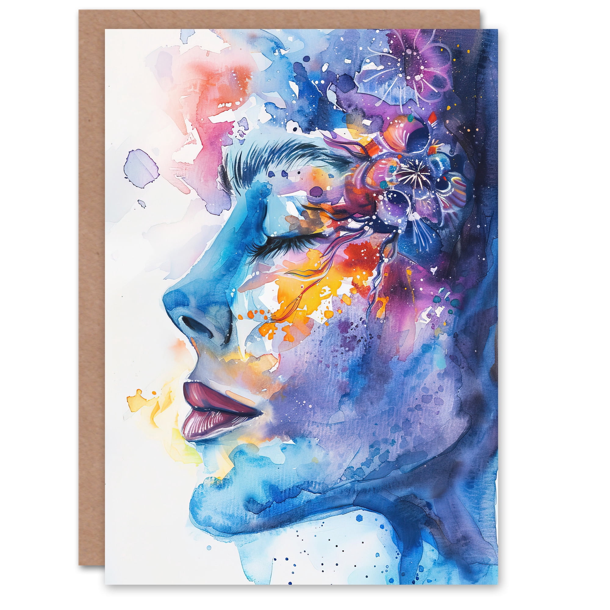 Artery8 Ethereal Woman Face Portrait Floral Watercolour Greeting ...