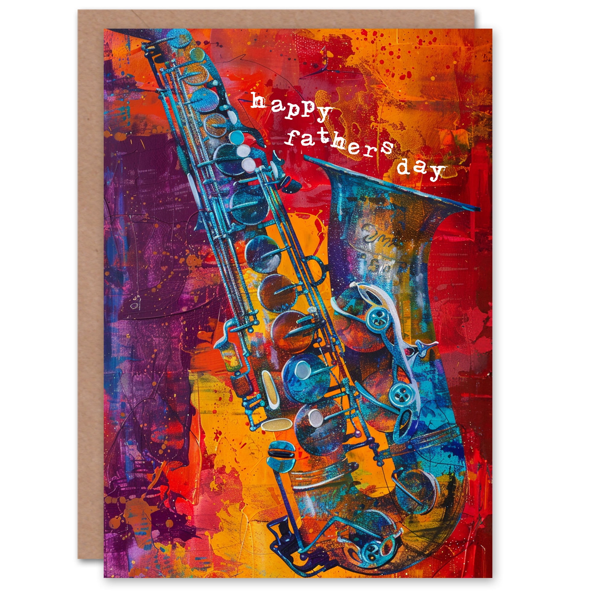 Artery8 Father's Day Card Saxophone Oil Painting Colourful For Him Dad ...