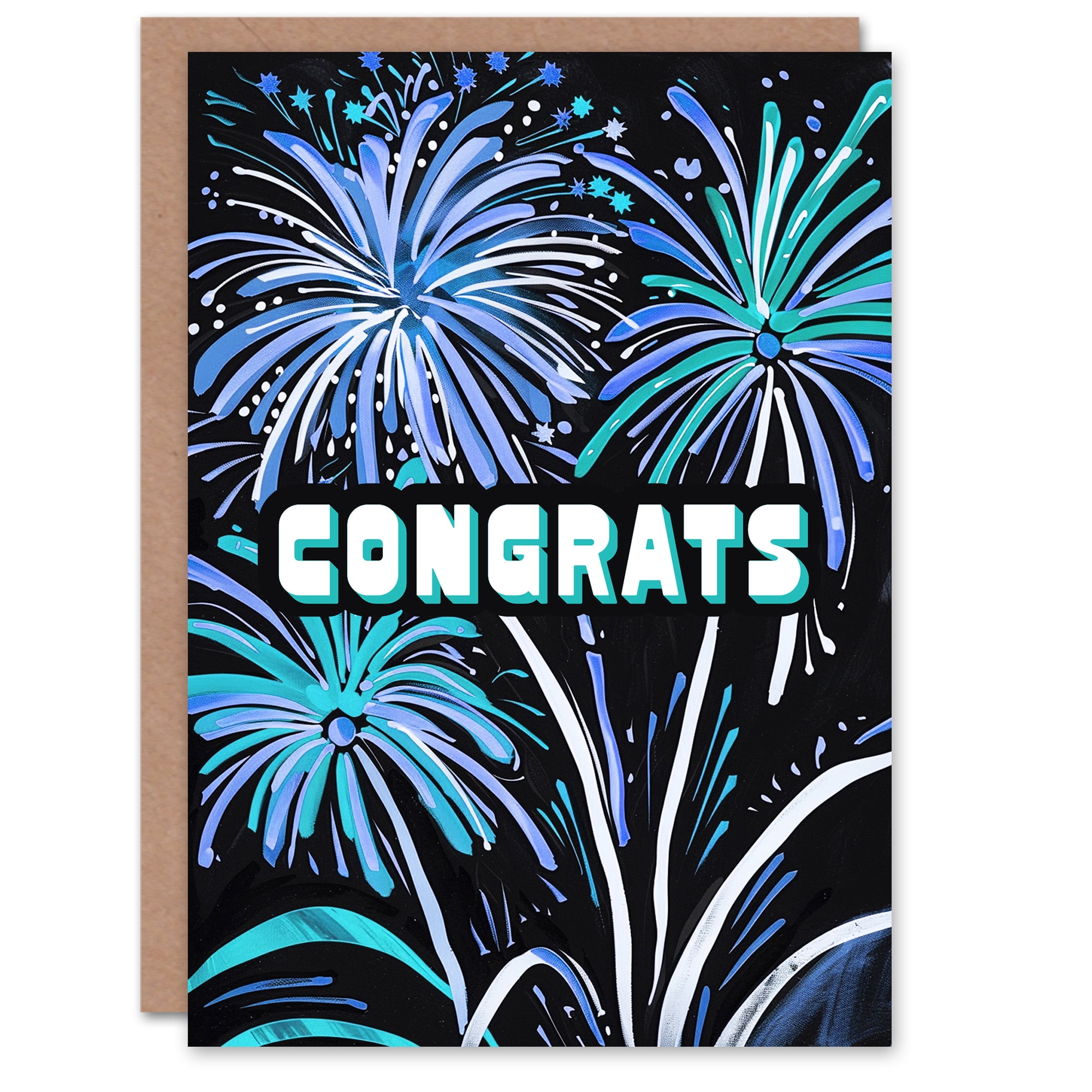 Artery8 Fireworks Display Blue on Black Painting Congrats Blank For Him ...