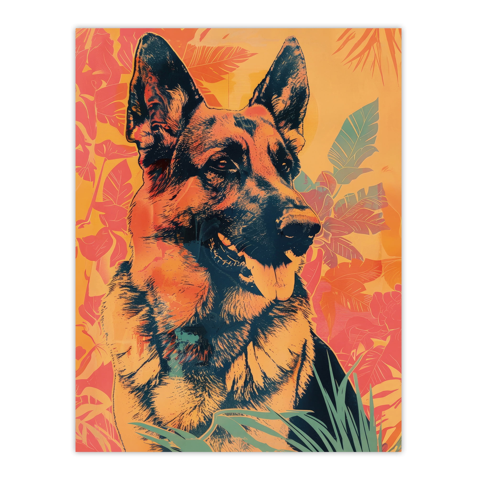 Artery8 German Shepherd Colourful Botanical Pet Portrait For Living ...