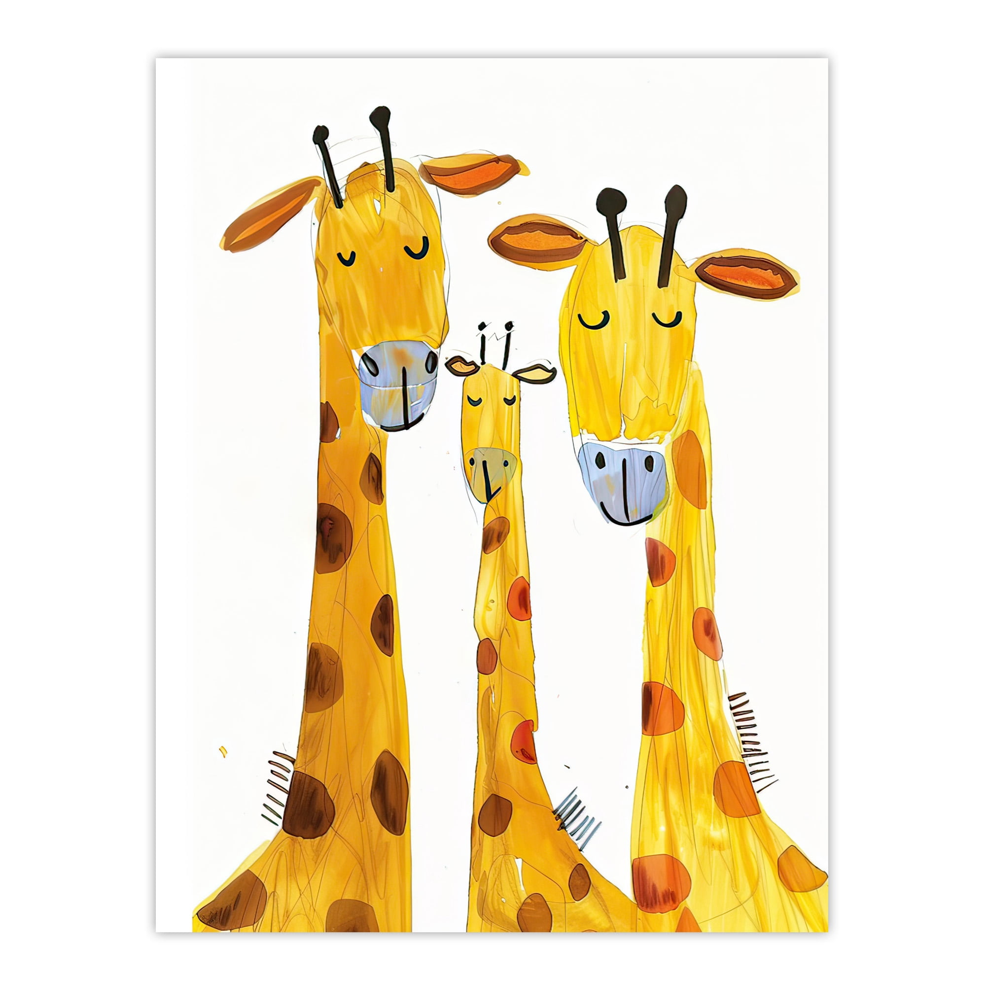 Artery8 Giraffe Family Simple Bright Watercolour Folk Art Kids Bedroom ...