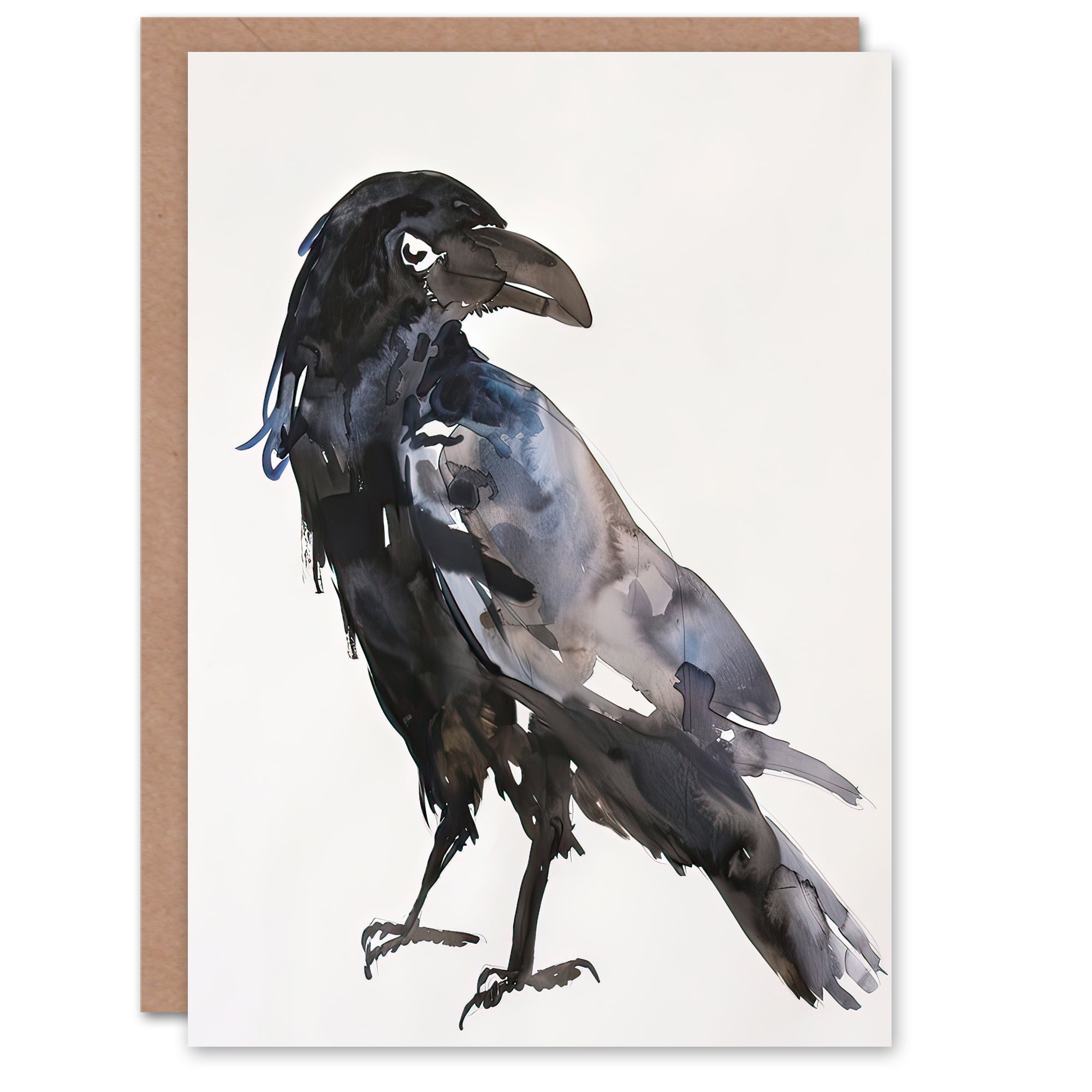 Artery8 Greeting Card A Single Raven Bird Bright Watercolour Painting ...