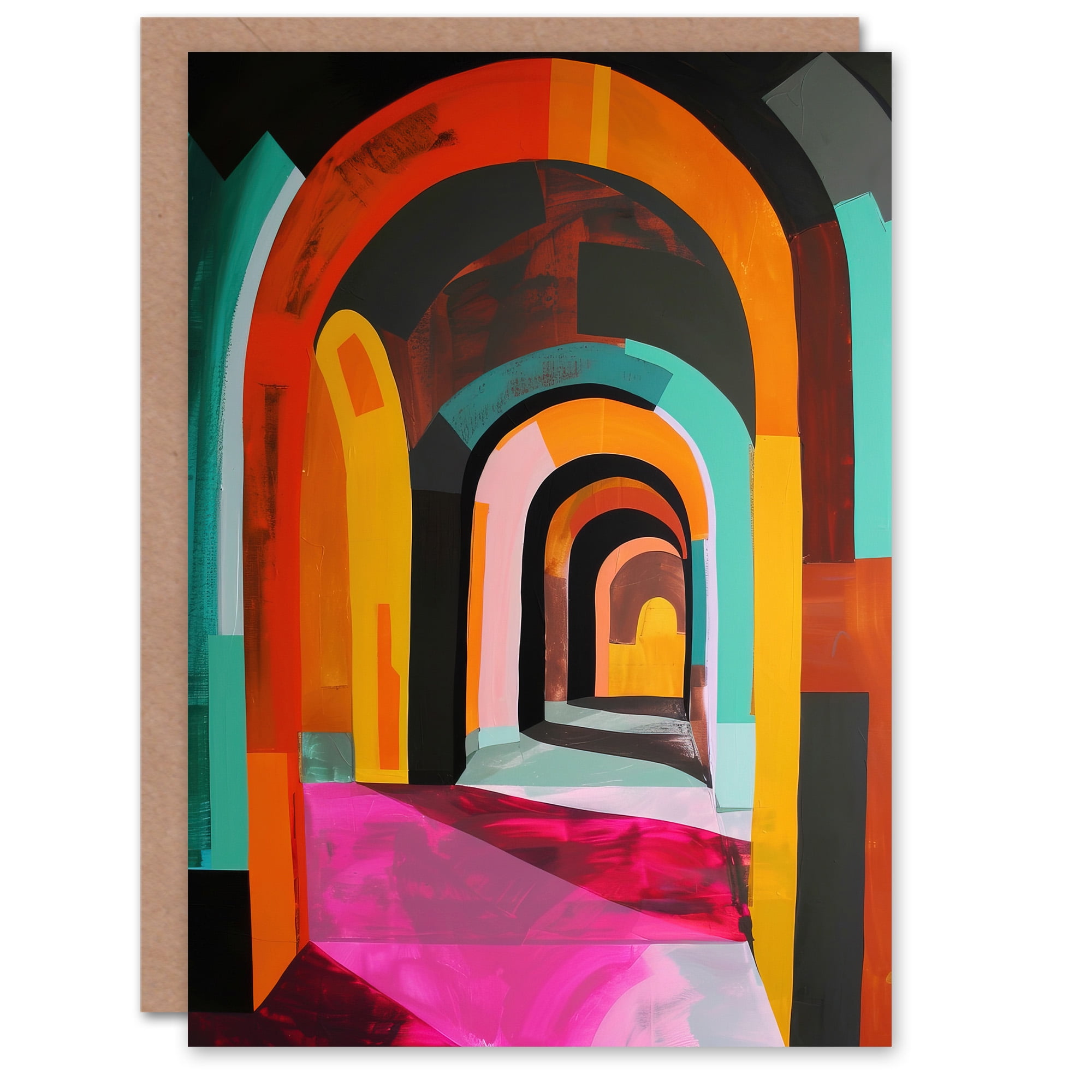 Artery8 Greeting Card Arch Corridor Vibrant Colourful Abstract Painting ...