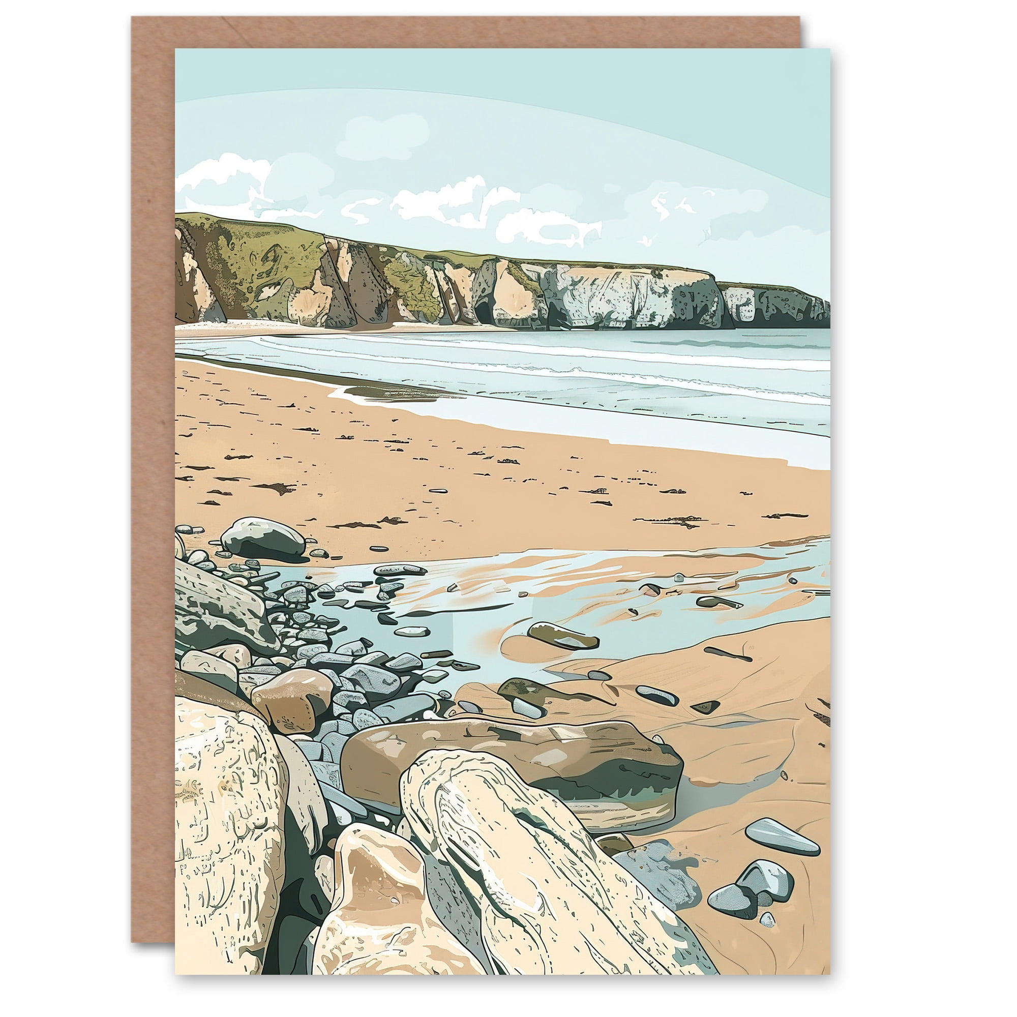 Artery8 Greeting Card Barafundle Bay Coastal Seaside Wales UK Beach ...