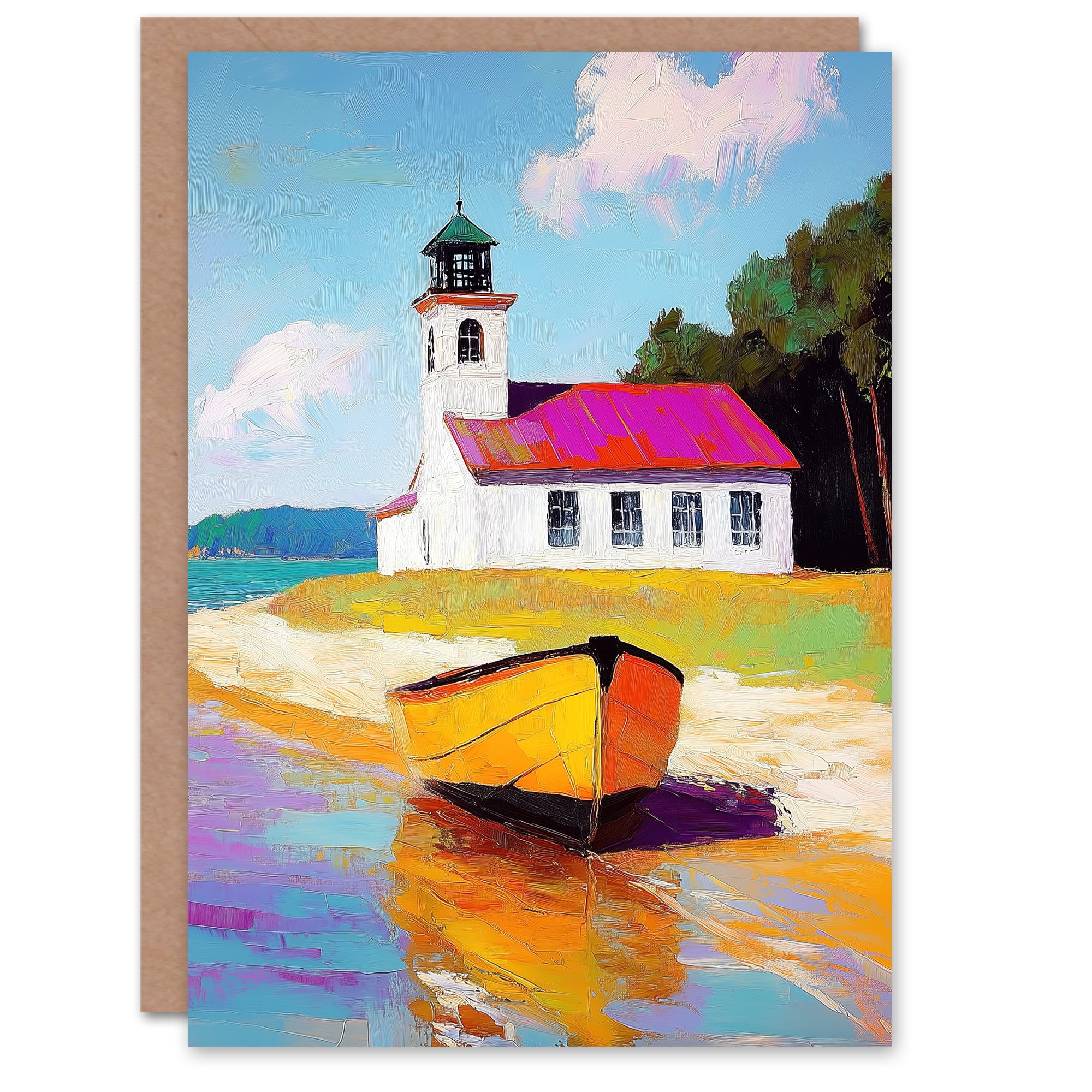 Artery8 Greeting Card Boat by Small German Chapel Coastal Landscape ...
