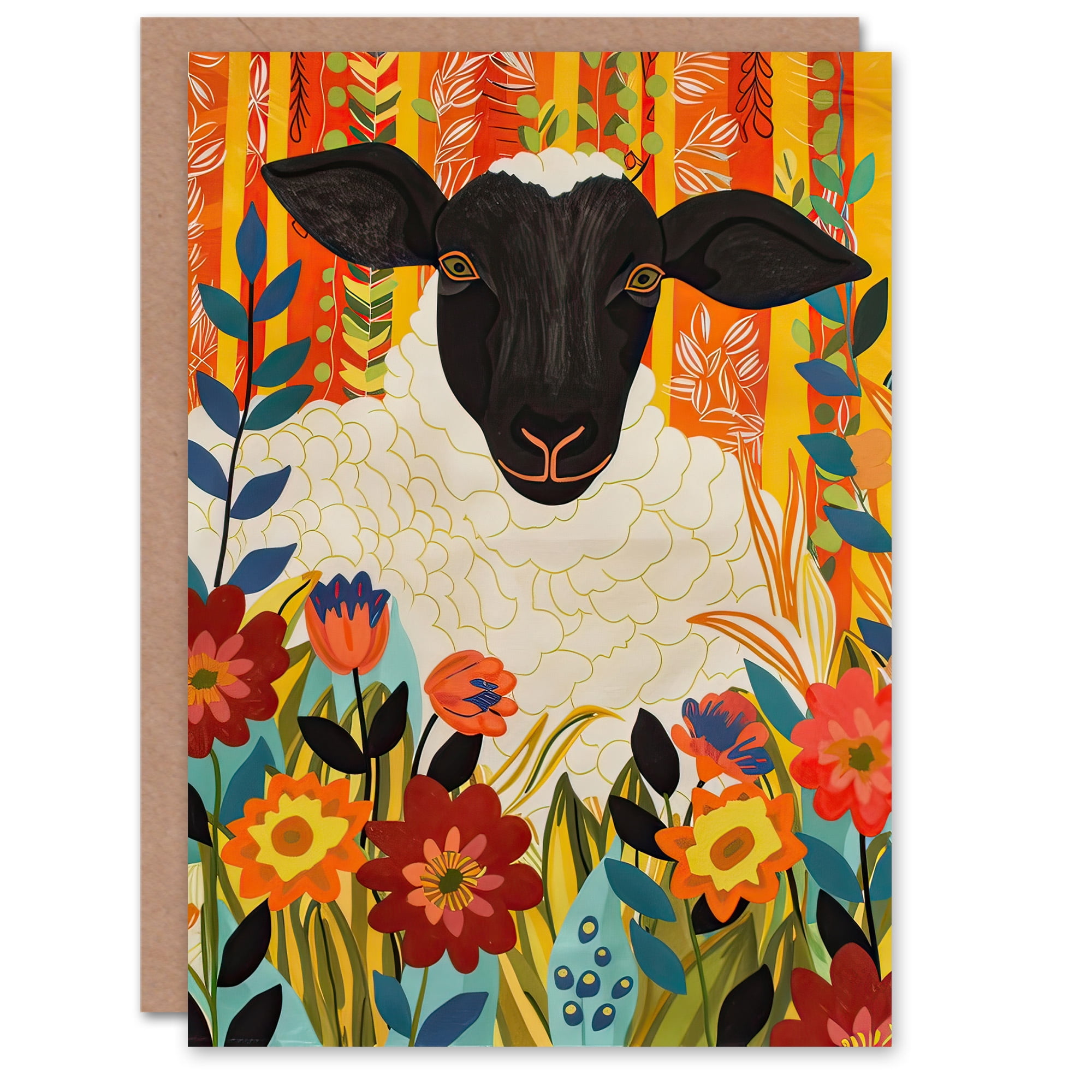 Artery8 Greeting Card Bohemian Sheep Vibrant Trippy Flower Pattern ...