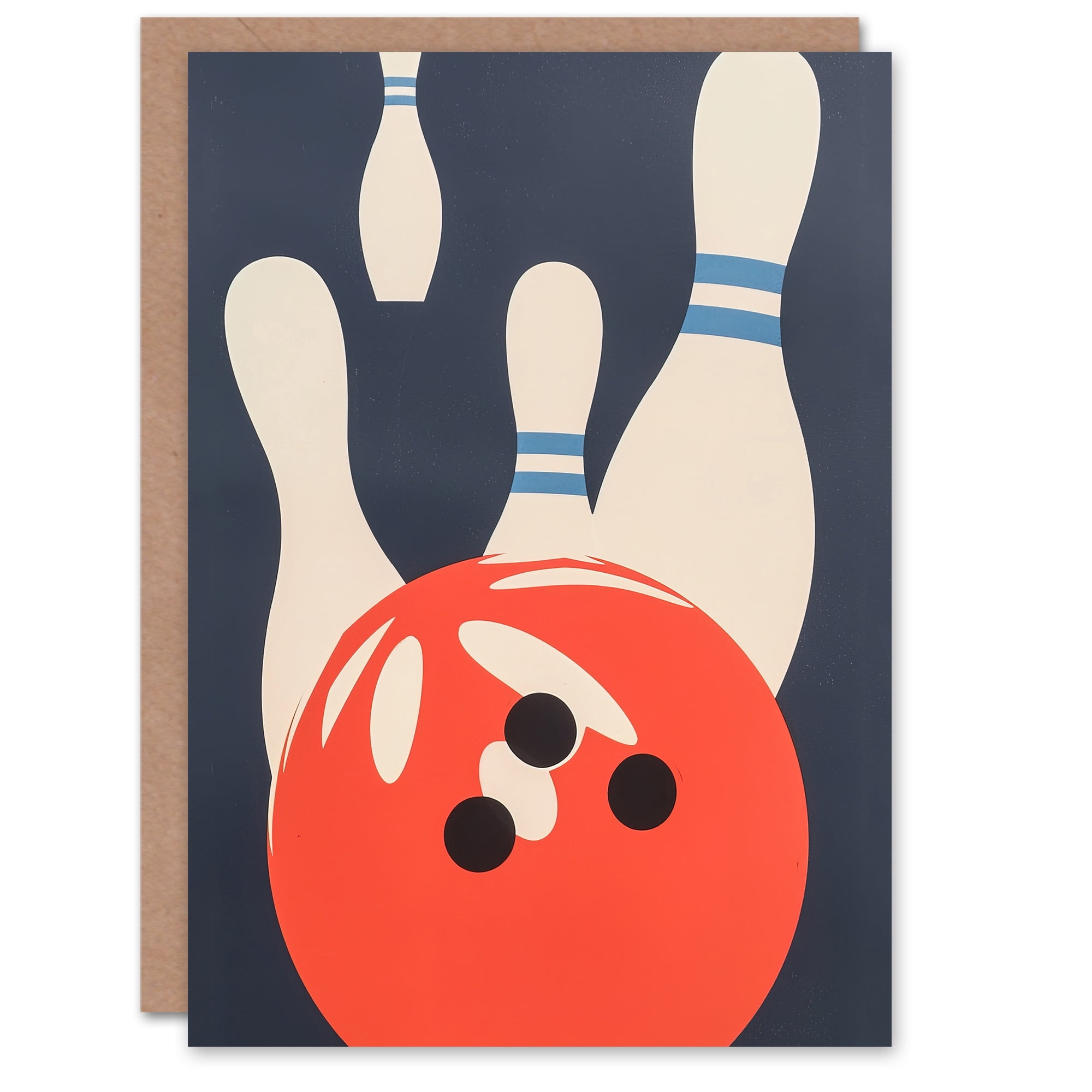 Artery8 Greeting Card Bowling Ball Strike Knocked Pins Sport Fun Blank ...