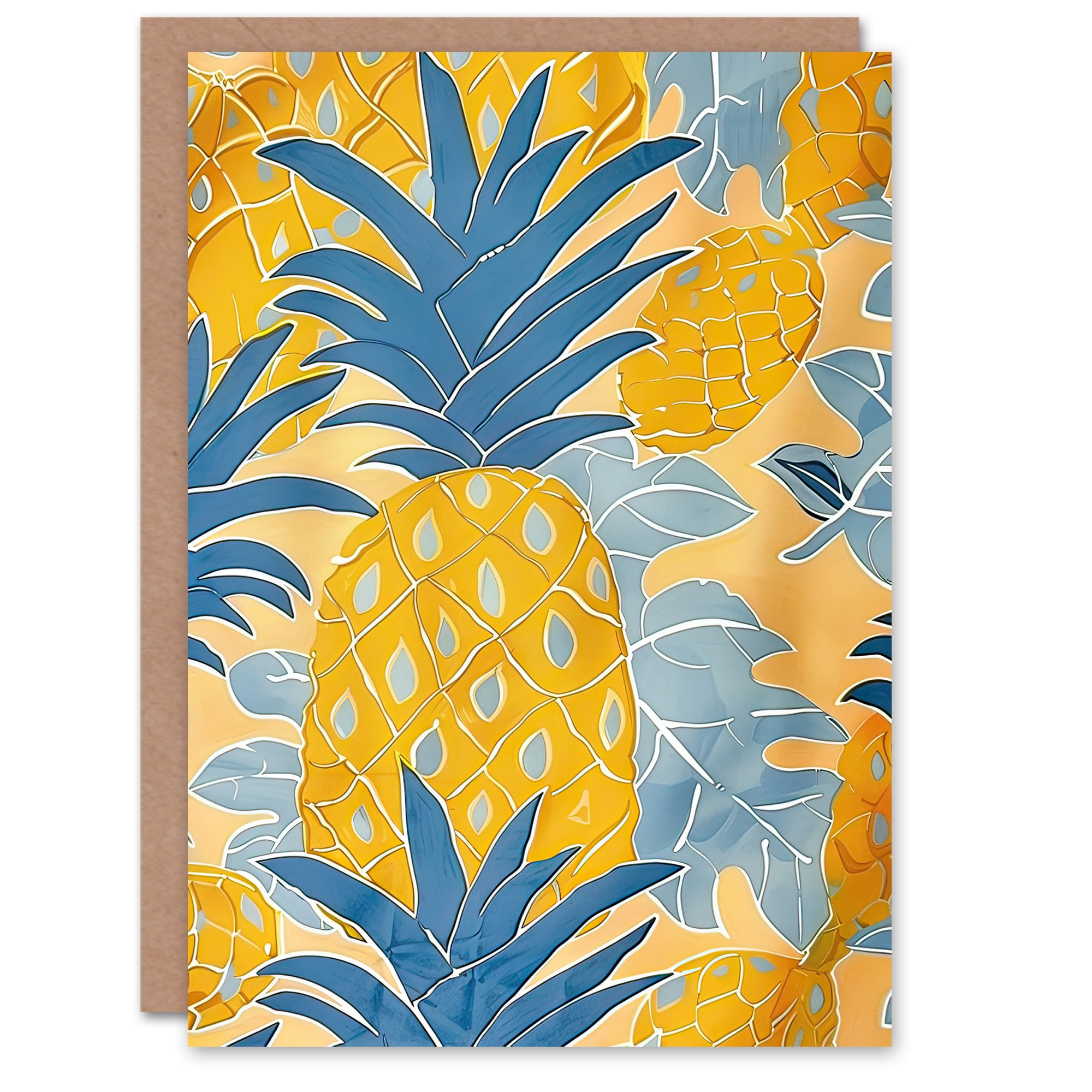 Artery8 Greeting Card Bright Yellow Pineapples Artwork Fruity Fun Blank ...