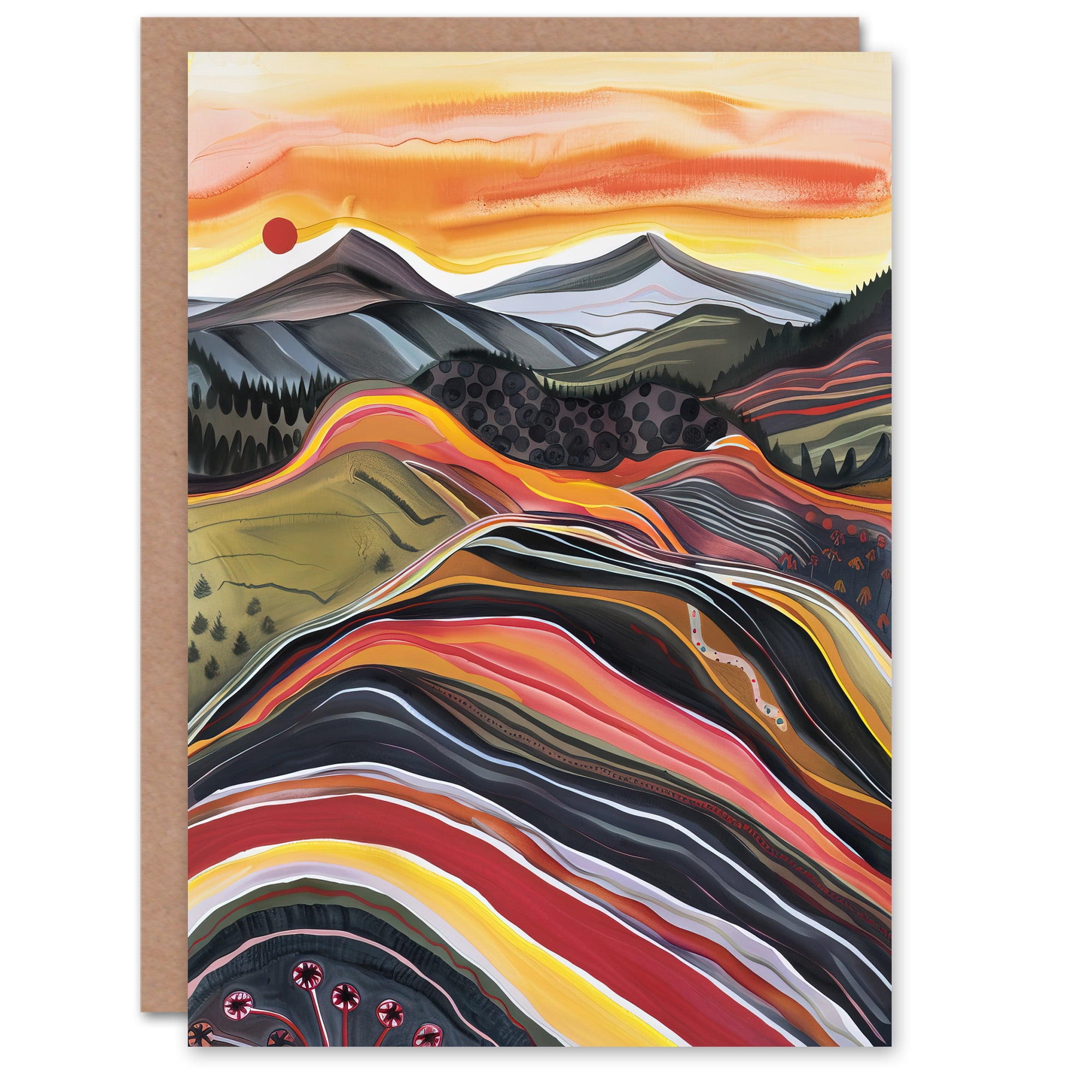 Artery8 Greeting Card Cairngorms Mountains Scottish Sunset Folk Art ...