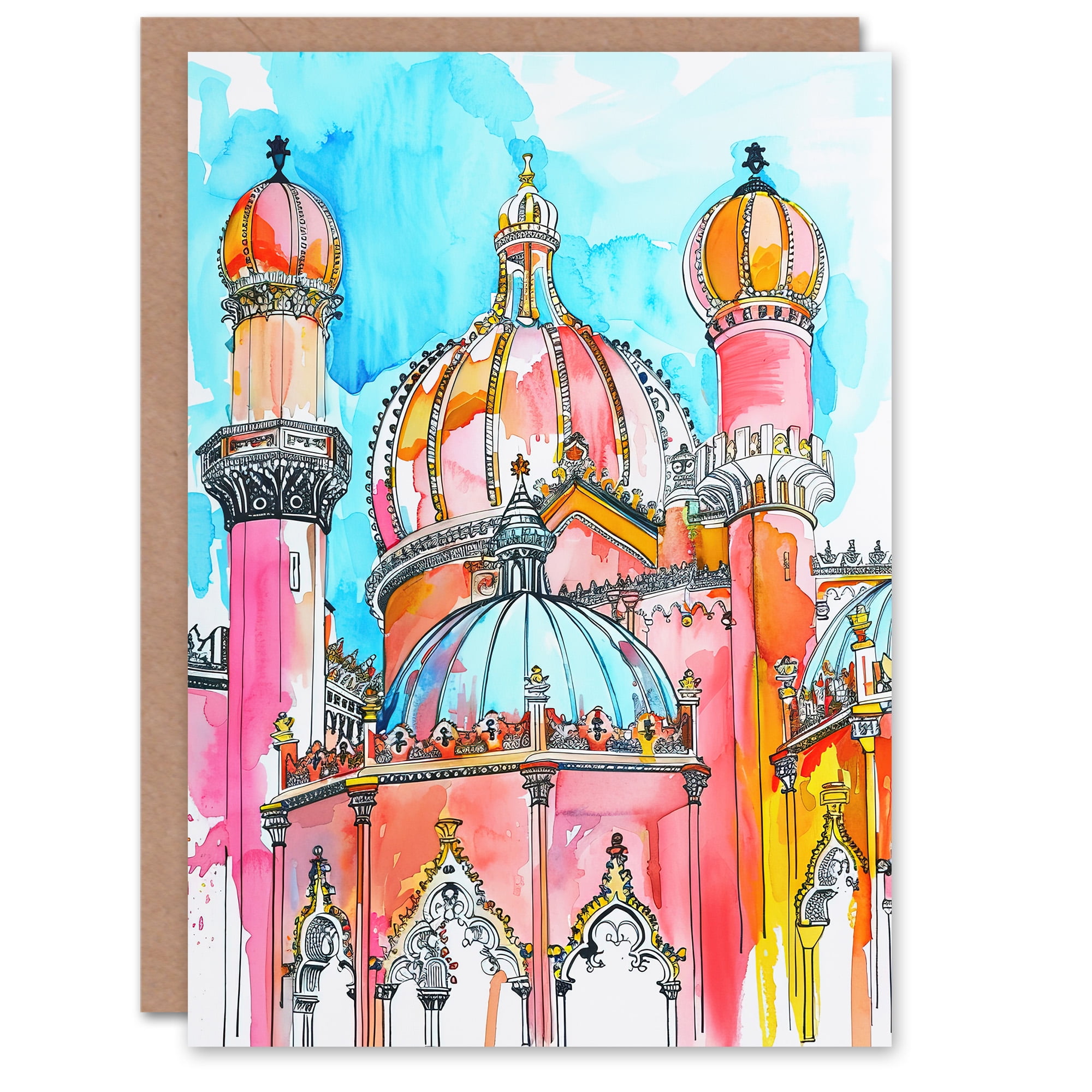Artery8 Greeting Card Colourful Brighton Royal Pavilion Watercolour ...