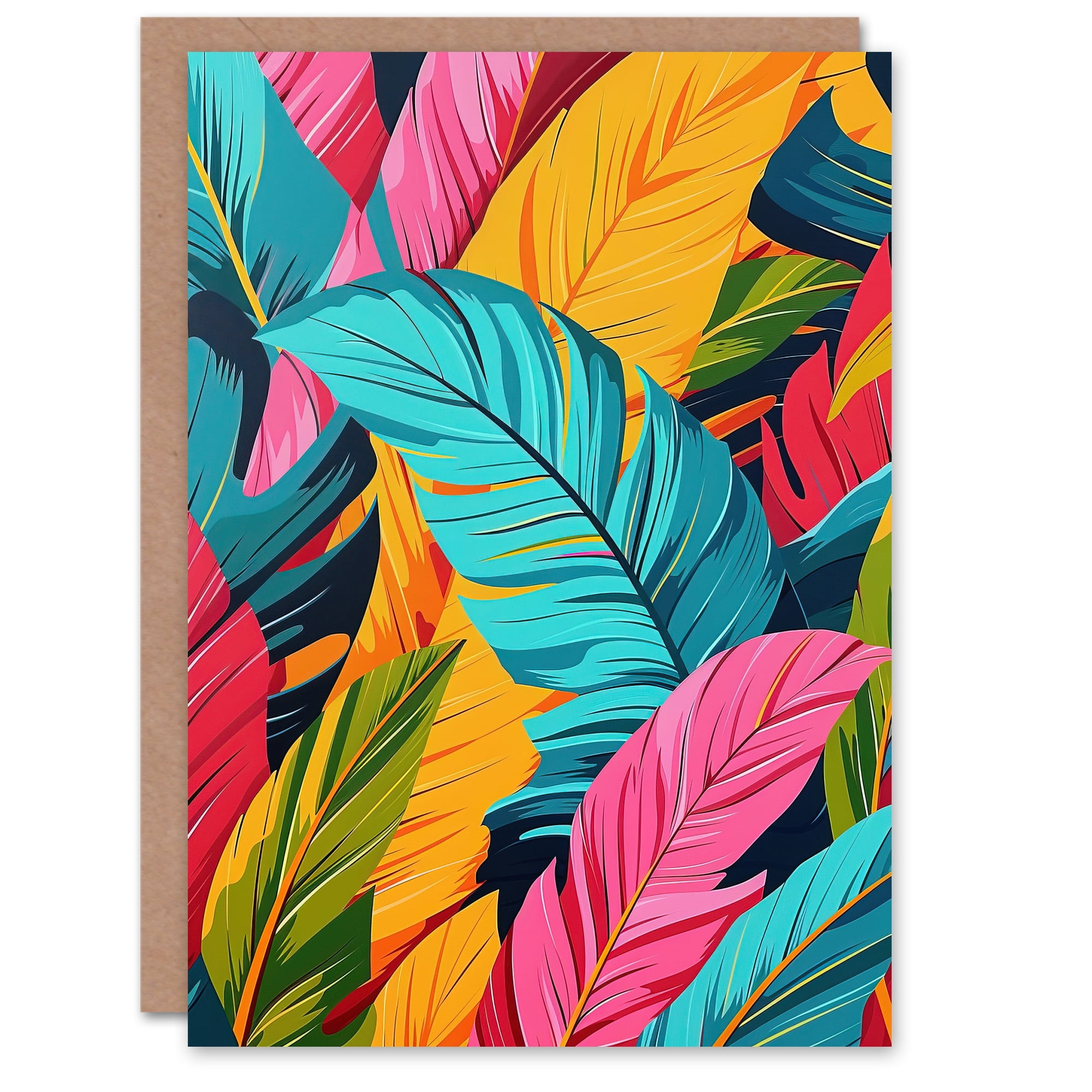 Artery8 Greeting Card Colourful Tropical Fronds Stylised Leaves Pattern ...