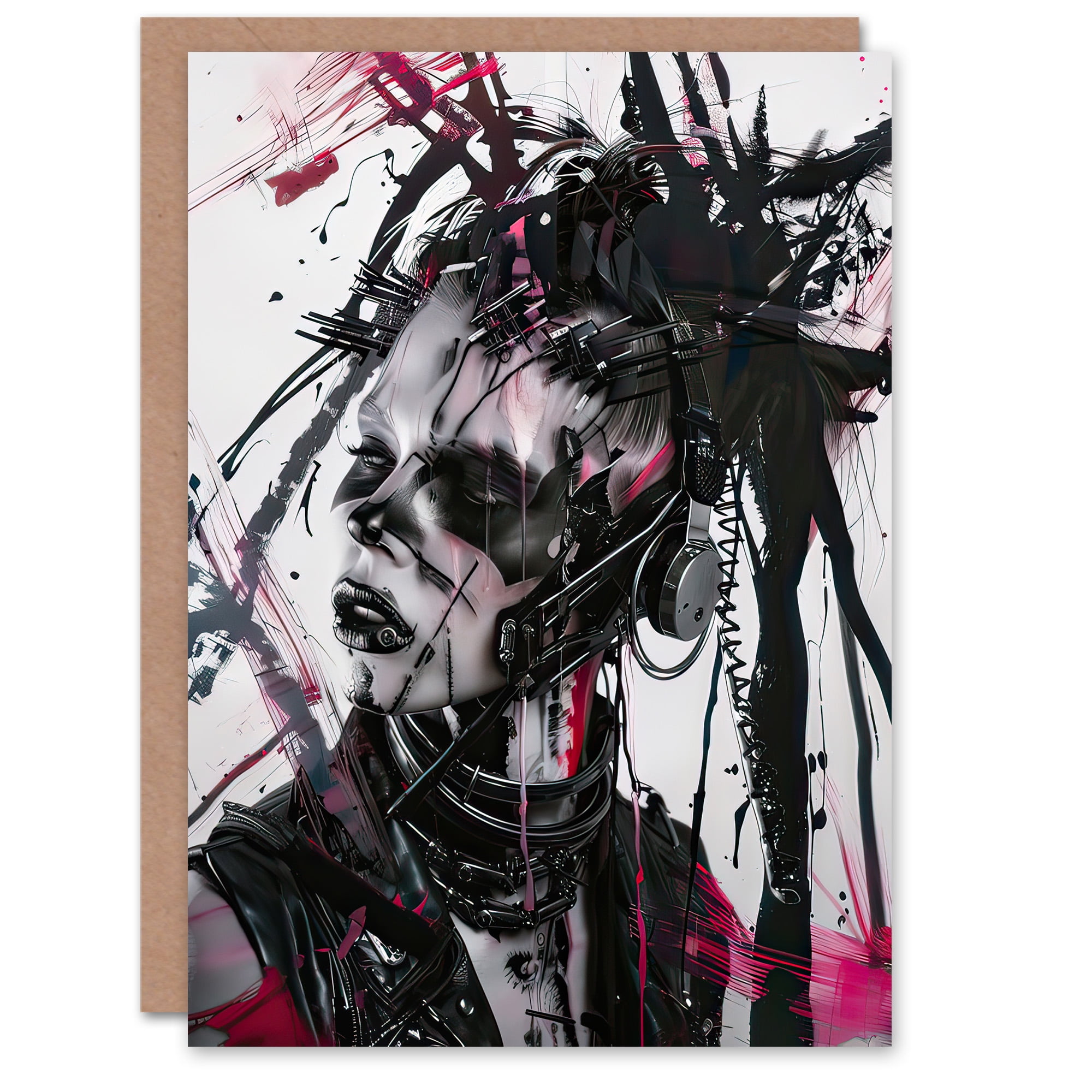 Artery8 Greeting Card Cybergoth Woman Portrait Modern Cyberpunk Blank ...