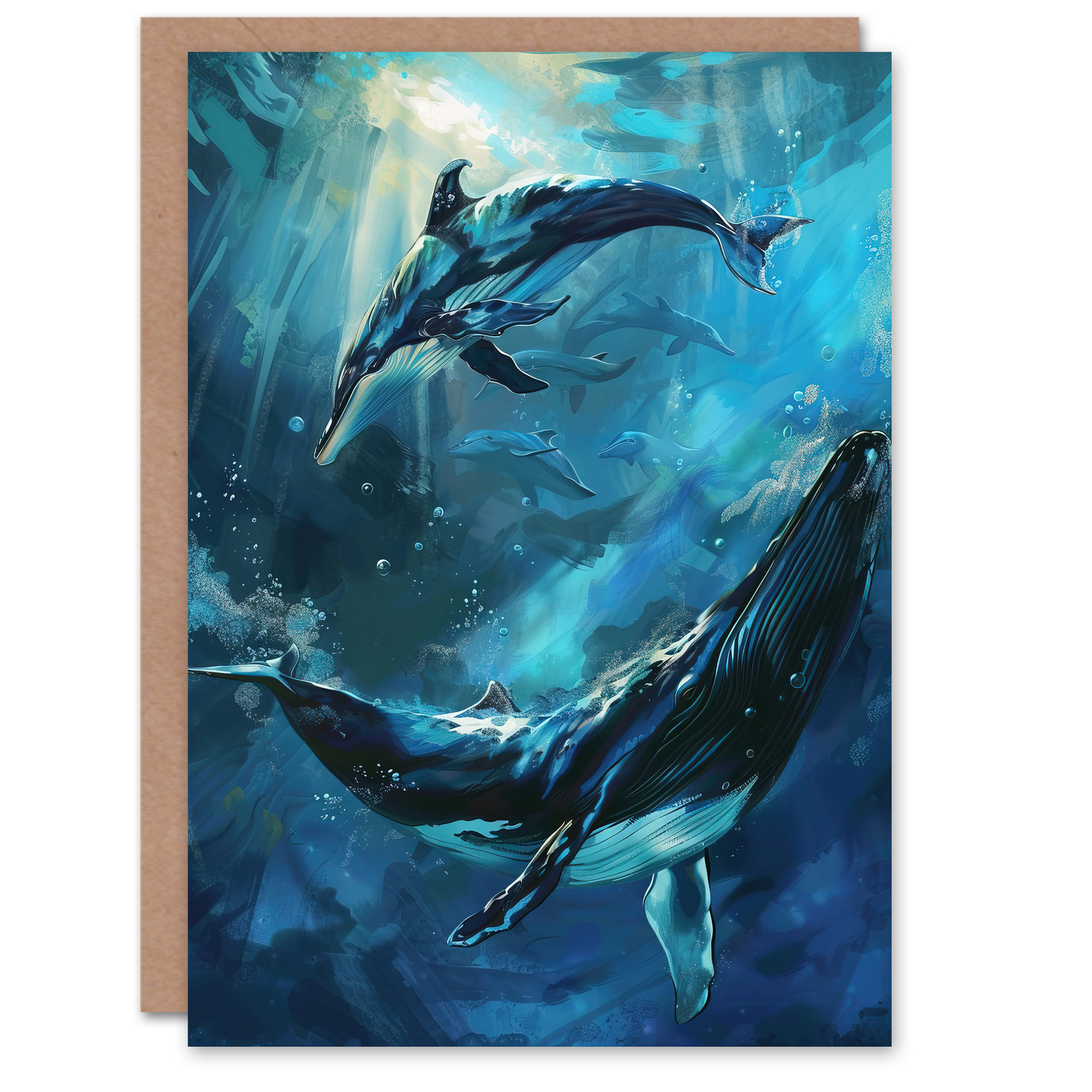 Artery8 Greeting Card Dolphin Whale Underwater Dance Sea Life Painting ...