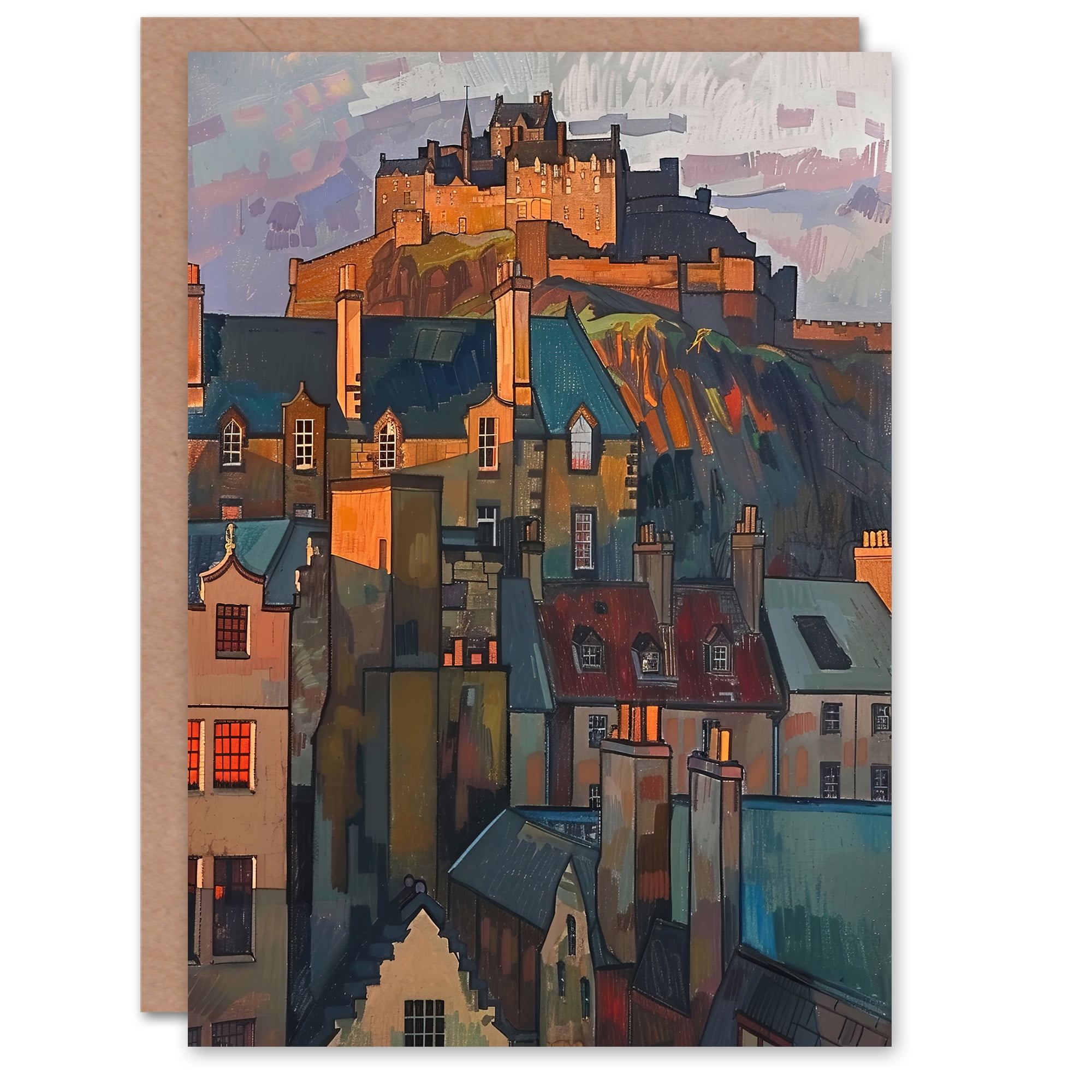 Artery8 Greeting Card Edinburgh Castle Sunset Cityscape Iconic Scotland ...