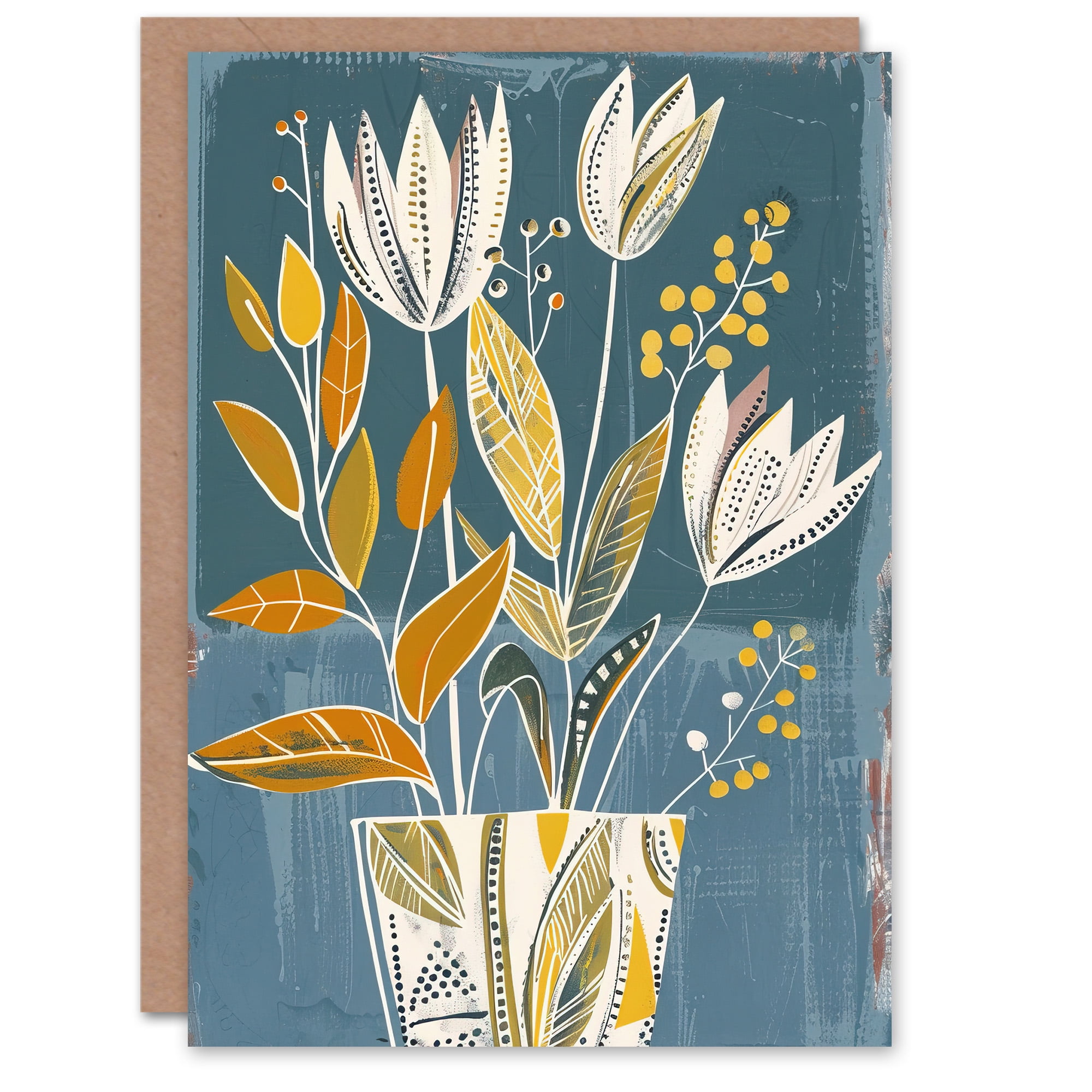 Artery8 Greeting Card Floral Botanical Simple Bold Folk Art Patterns ...