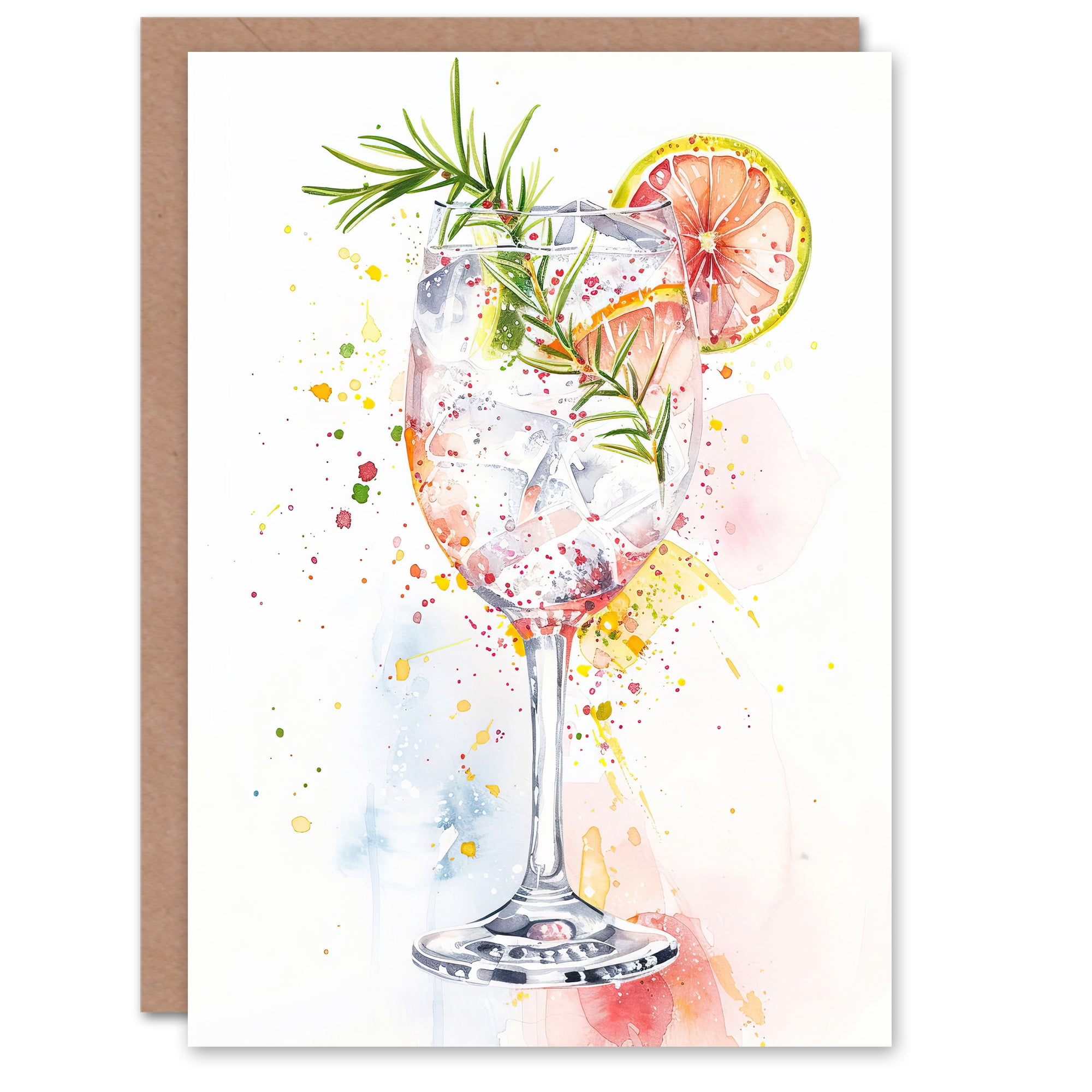 Artery8 Greeting Card Gin Tonic Cocktail Rosemary Watercolour Modern ...