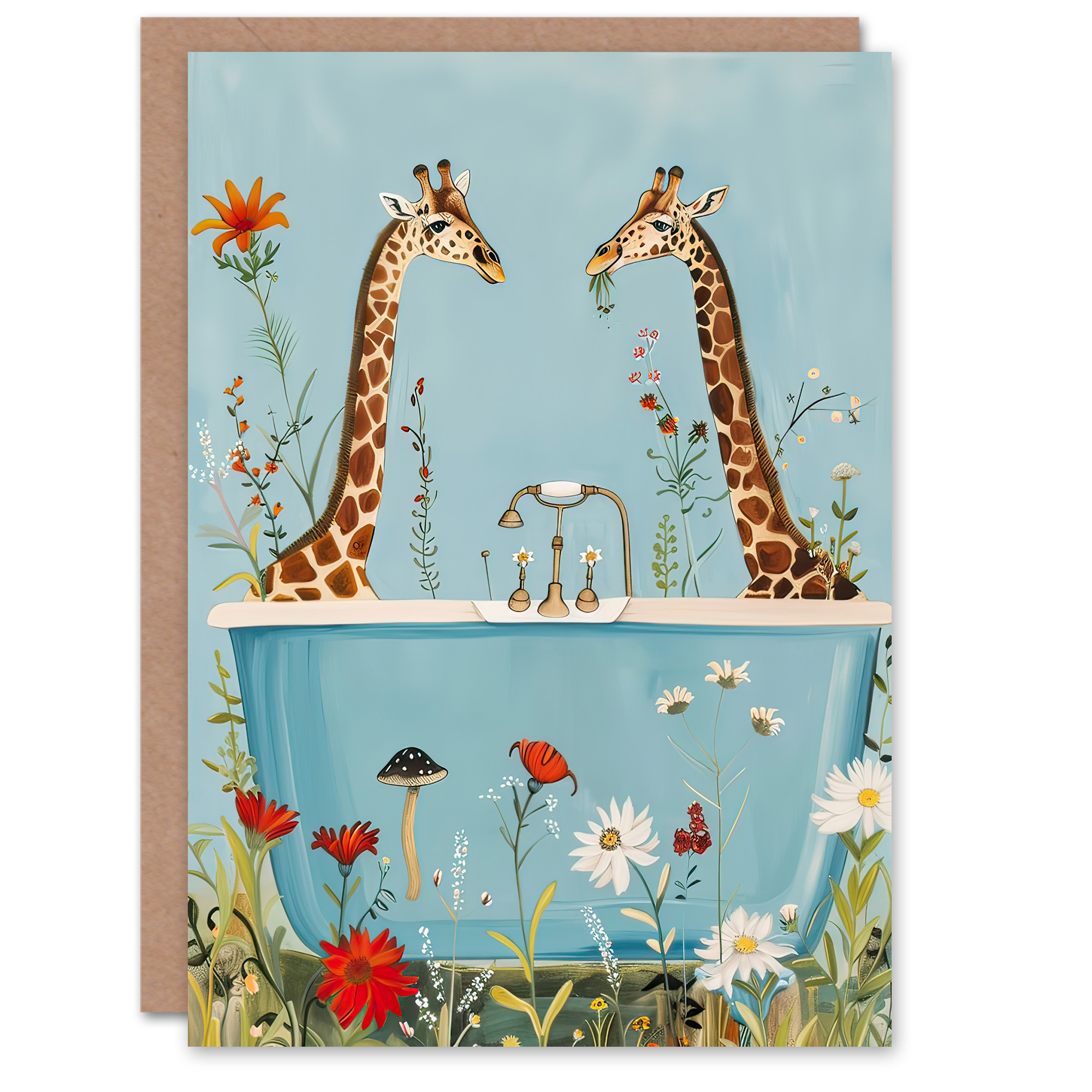 Artery8 Greeting Card Giraffe Bath Time Surreal Floral Nature Painting ...
