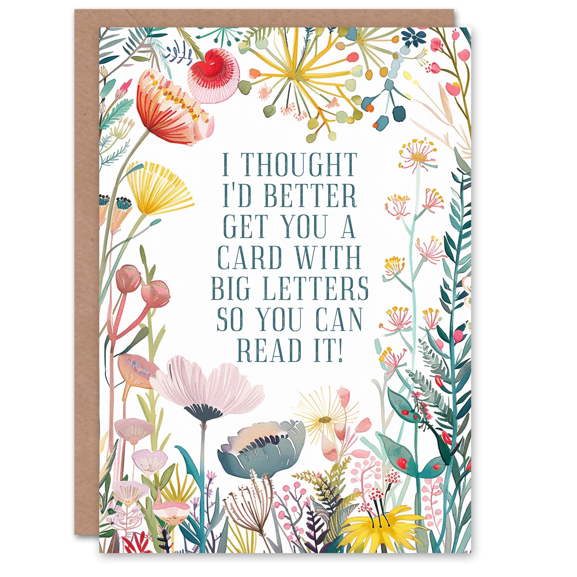 Artery8 Greeting Card Happy Flowers Big Letters Old Age Joke Funny For ...