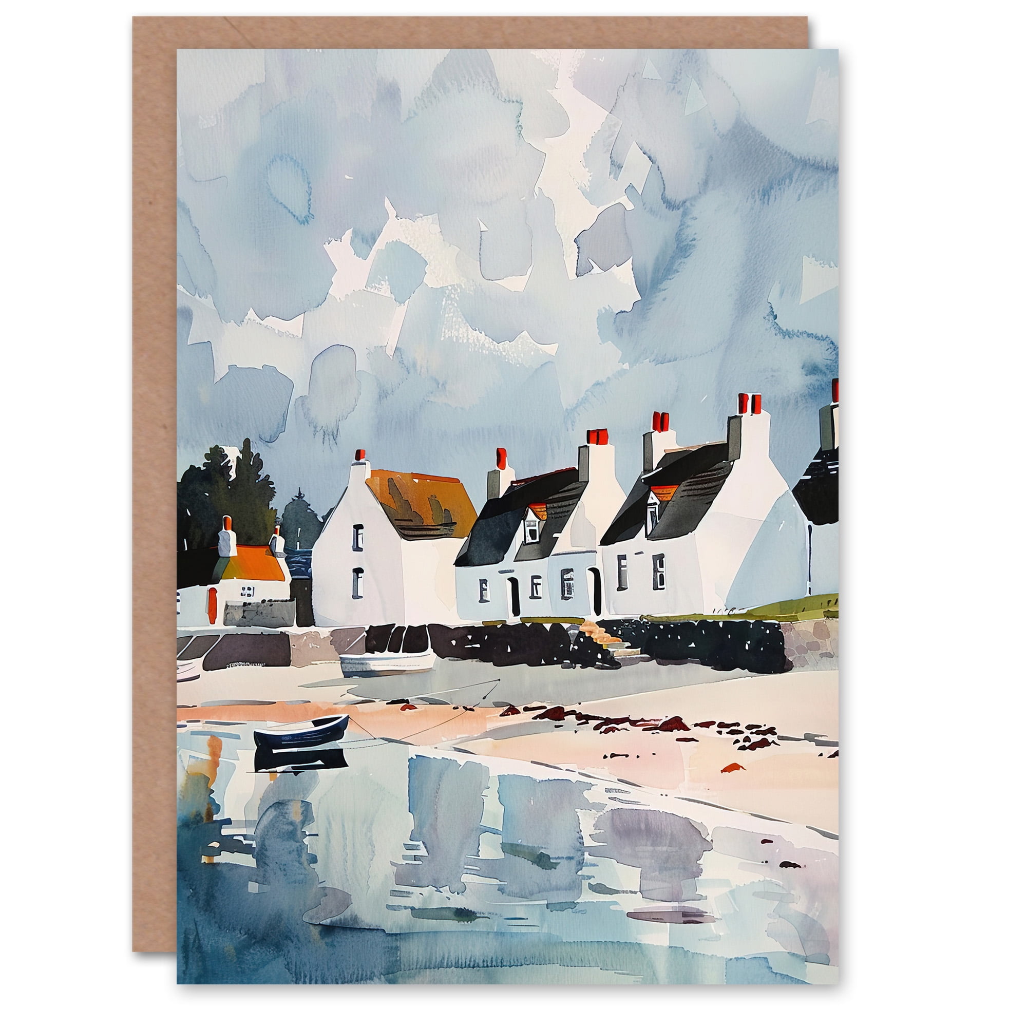 Artery8 Greeting Card Isle Jura Fisherman Seaside Cottages Watercolour ...
