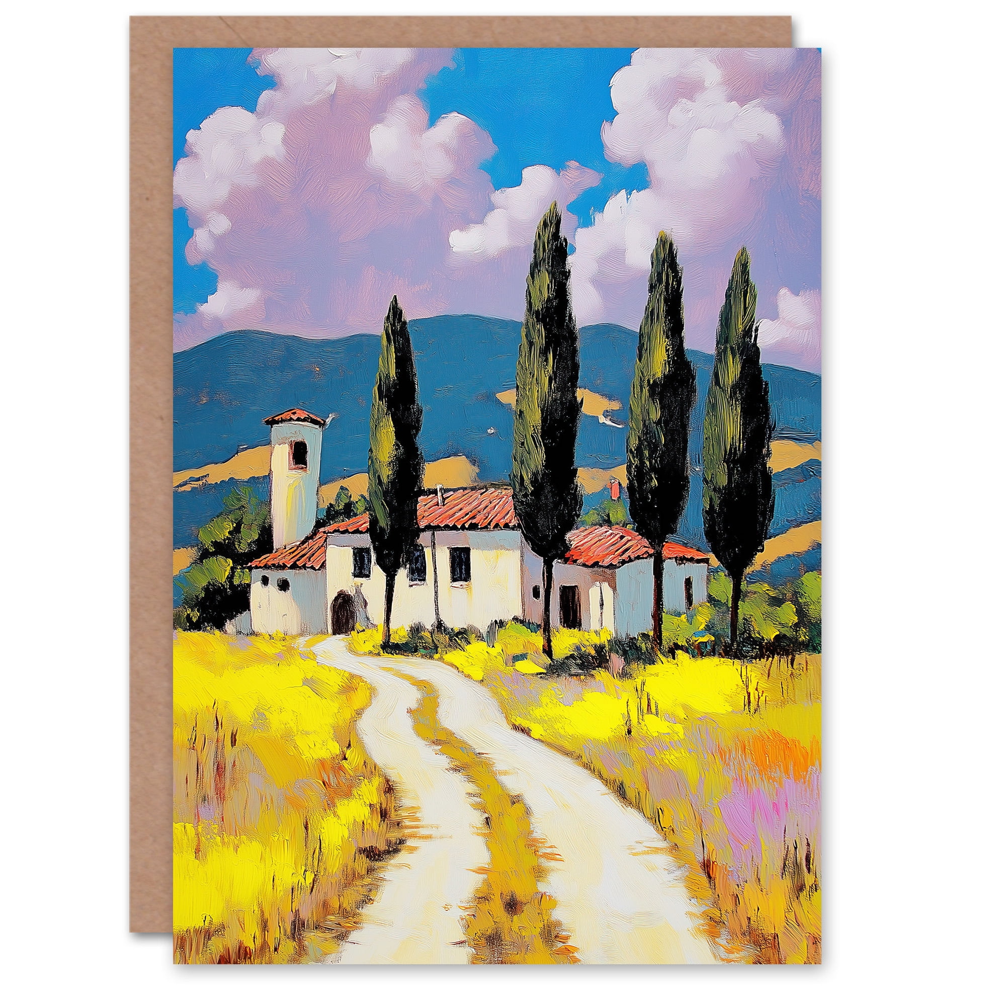 Artery8 Greeting Card Italian Countryside Villa Cypress Trees Landscape ...