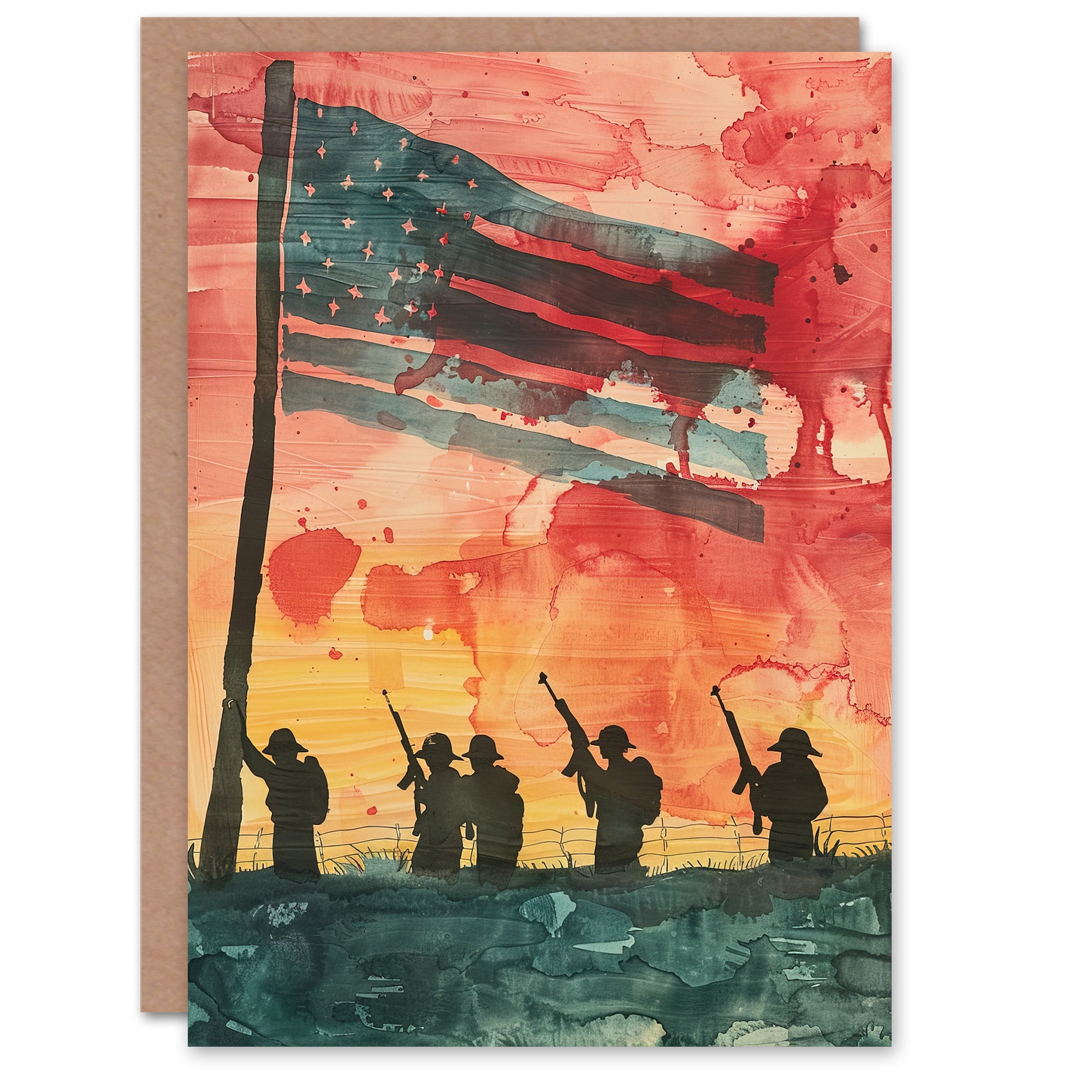 Artery8 Greeting Card Iwo Jima War WWII USA Soldiers Flag Stars Stripes ...