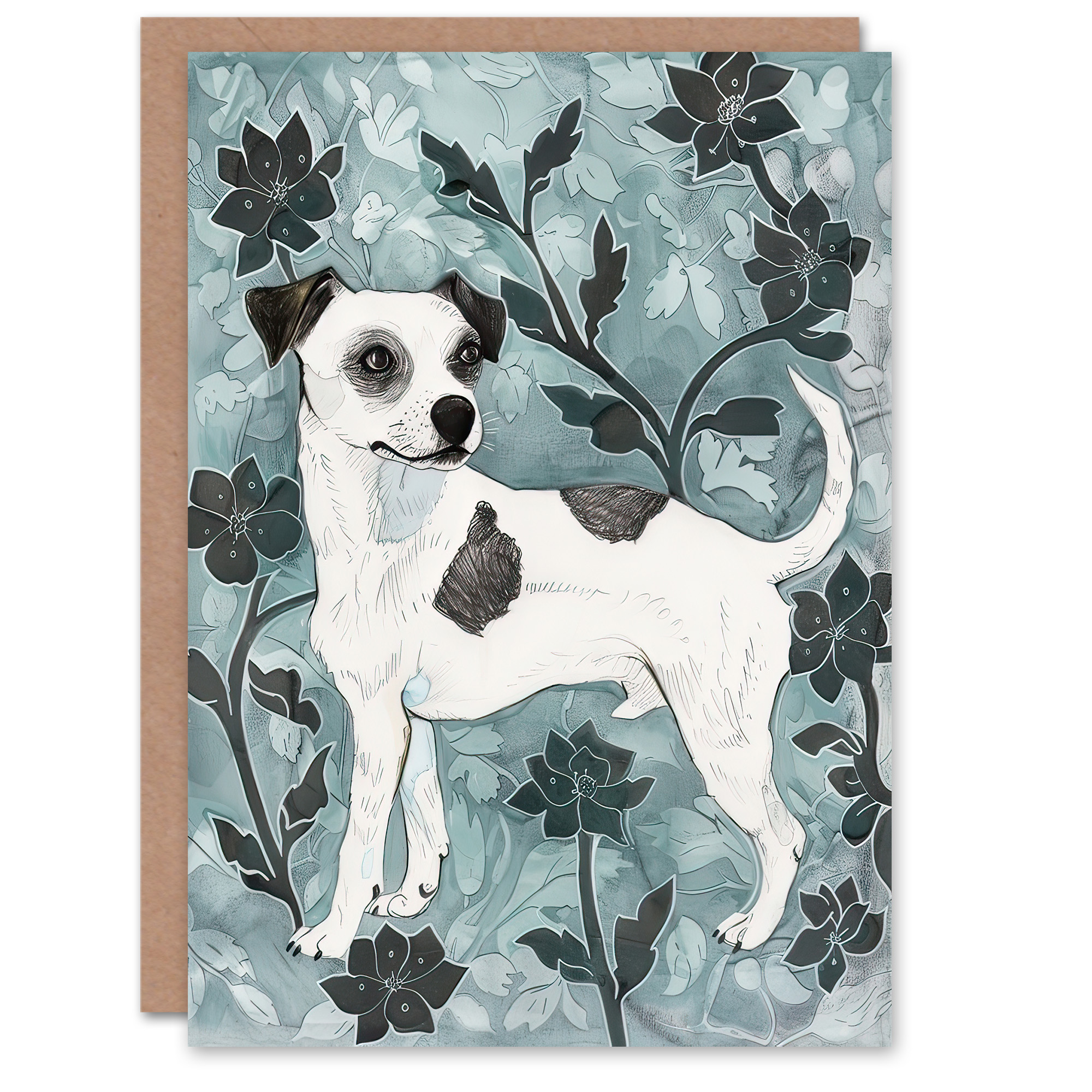 Artery8 Greeting Card Jack Russell Dog Lover Drawing Stylised Floral ...