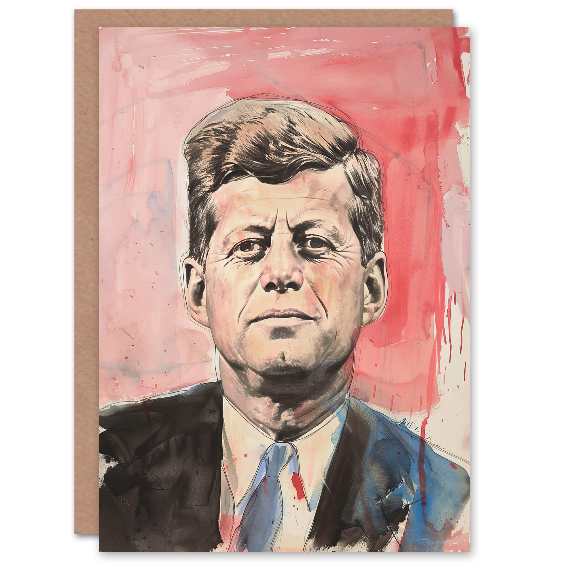 Artery8 Greeting Card John Kennedy JFK USA President Watercolour Blank ...