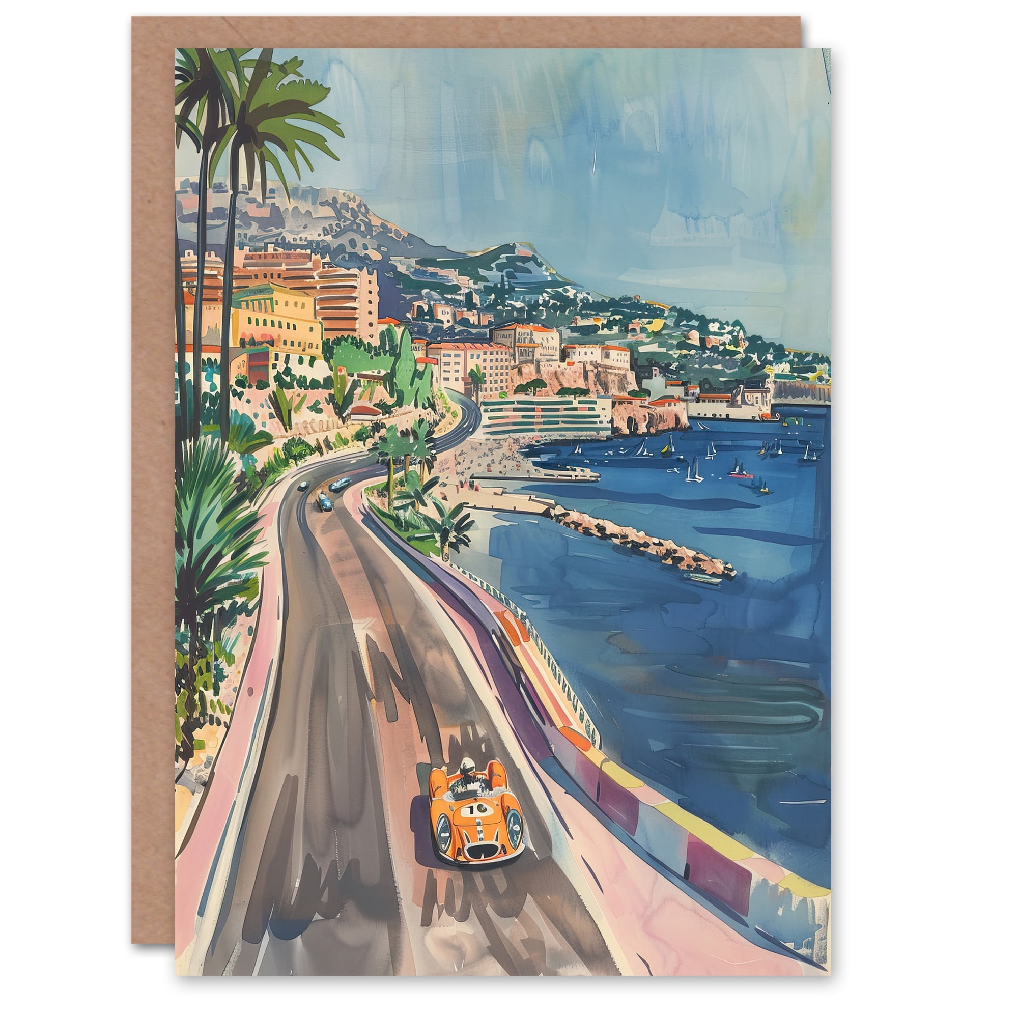 Artery8 Greeting Card Monaco Motor Sport Race Track Cityscape Painting ...