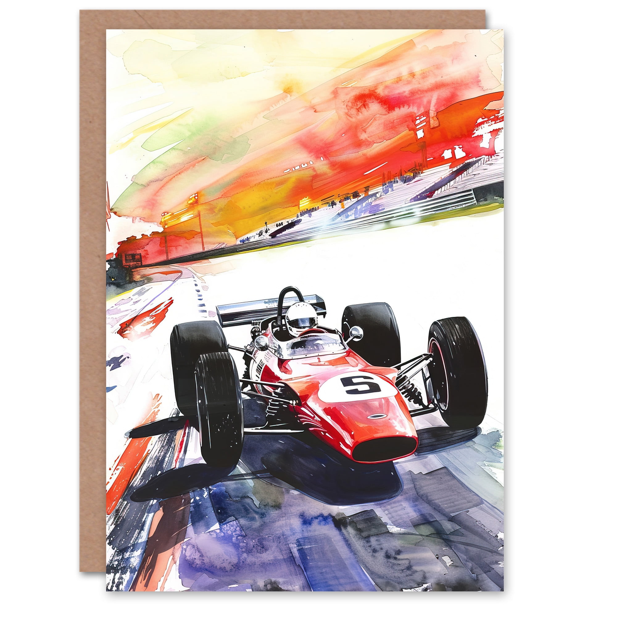 Artery8 Greeting Card Motor Speedway Race Retro Sport Car Watercolour ...